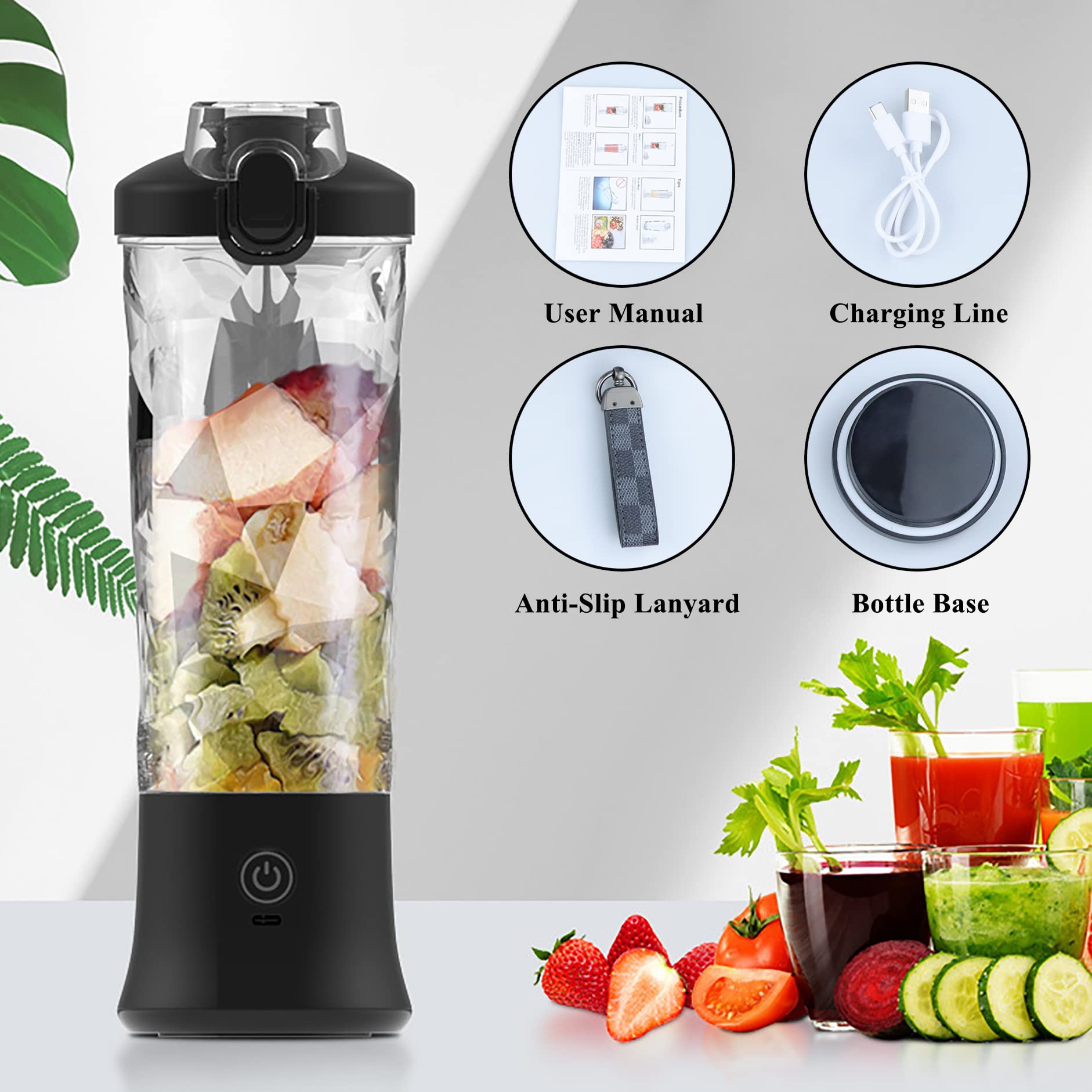 Portable Blender, MOCOPO 20 Oz Mini Personal Size Blender for Shakes and Smoothies with 6 Blades, Rechargable Blender, 4000mAh Electric Blender for Kitchen, Home, Travel, Outdoor(Black)