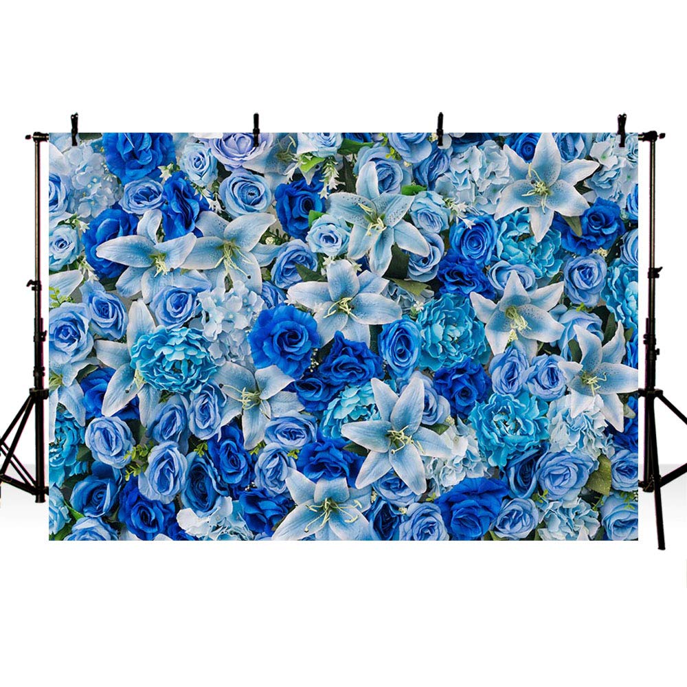 MEHOFOND Blue Flower Wall Backdrop for Wedding Bridal Shower Decorations Banner Supplies Valentines Day Blue Floral Rose Photography Background Photo Booth Studio Props Vinyl 8x6ft