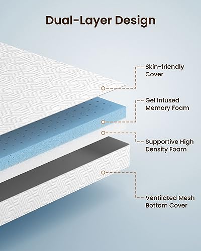 UniPon 4 Inch Gel Memory Foam Mattress Topper Queen, Medium Firm Mattress Topper, High Density Foam Bed Topper for Pressure Relief, Removable & Washable Cover, CertiPUR-US Certified