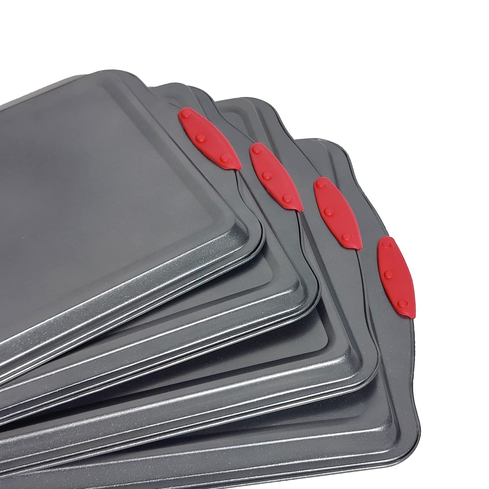 NBFTLTOP Baking Pan for Oven Non-Stick Baking Sheet Set of 4 w/Silicone Handles,Carbon Steel Baking Tray