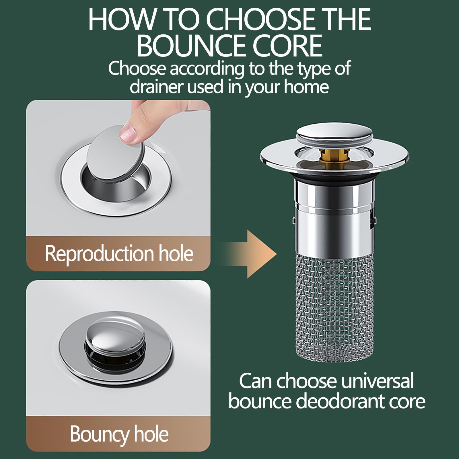 Sink Drain Strainer, Shower Drain Hair Catcher, Stainless Steel Floor Drain Filter, Pop Up Drain for Bathroom Sink Tub Bathtub Kitchen, Universal Replacement Sink Drain Stopper with Brass Filter (1pc)