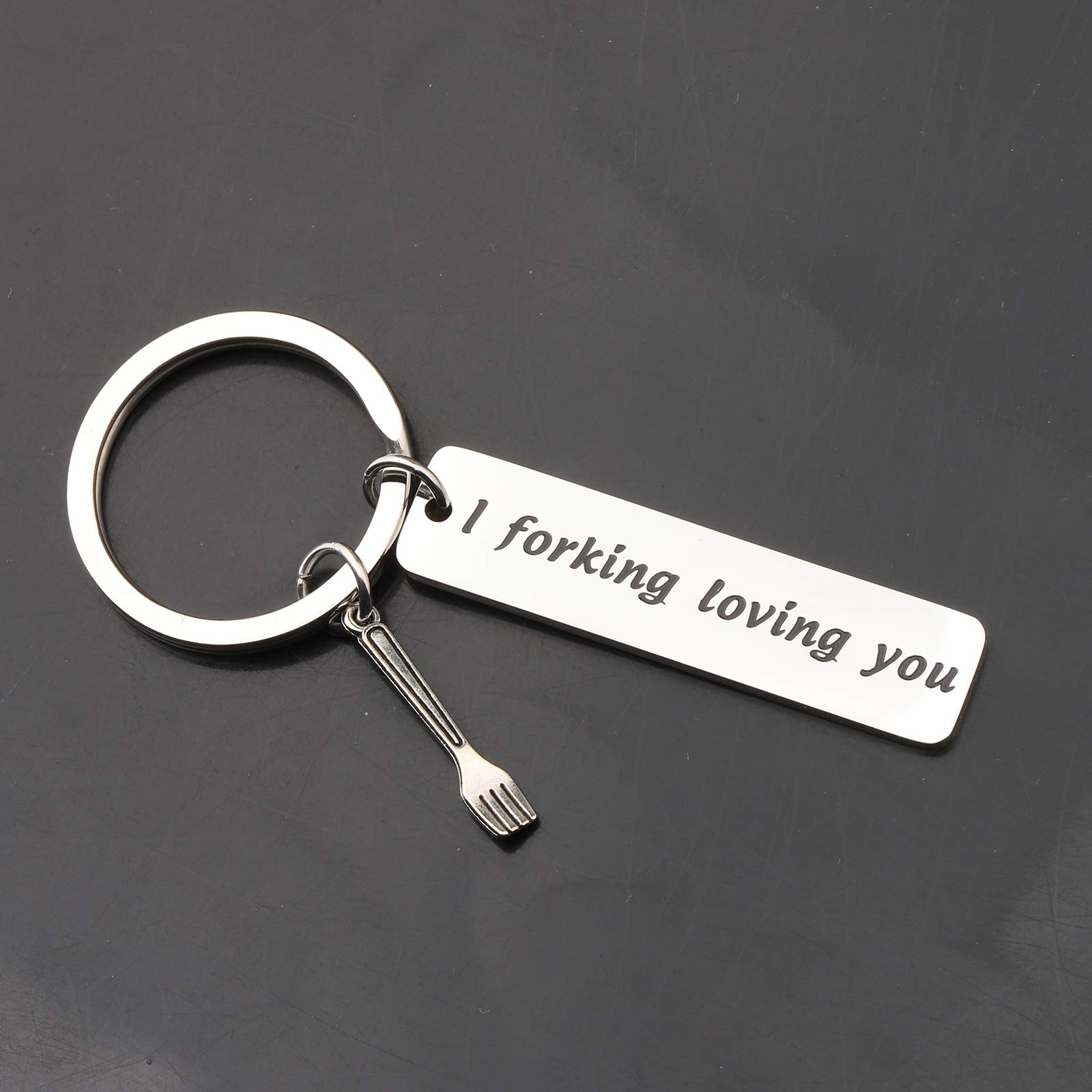 HOLLP Lunch Lady Keychain Gift Lunch Lady Jewelry I Forking Love You Keychain Gift for Lunch Lady Cooker Cafeteria Worker Buffet Workers (Keychain)