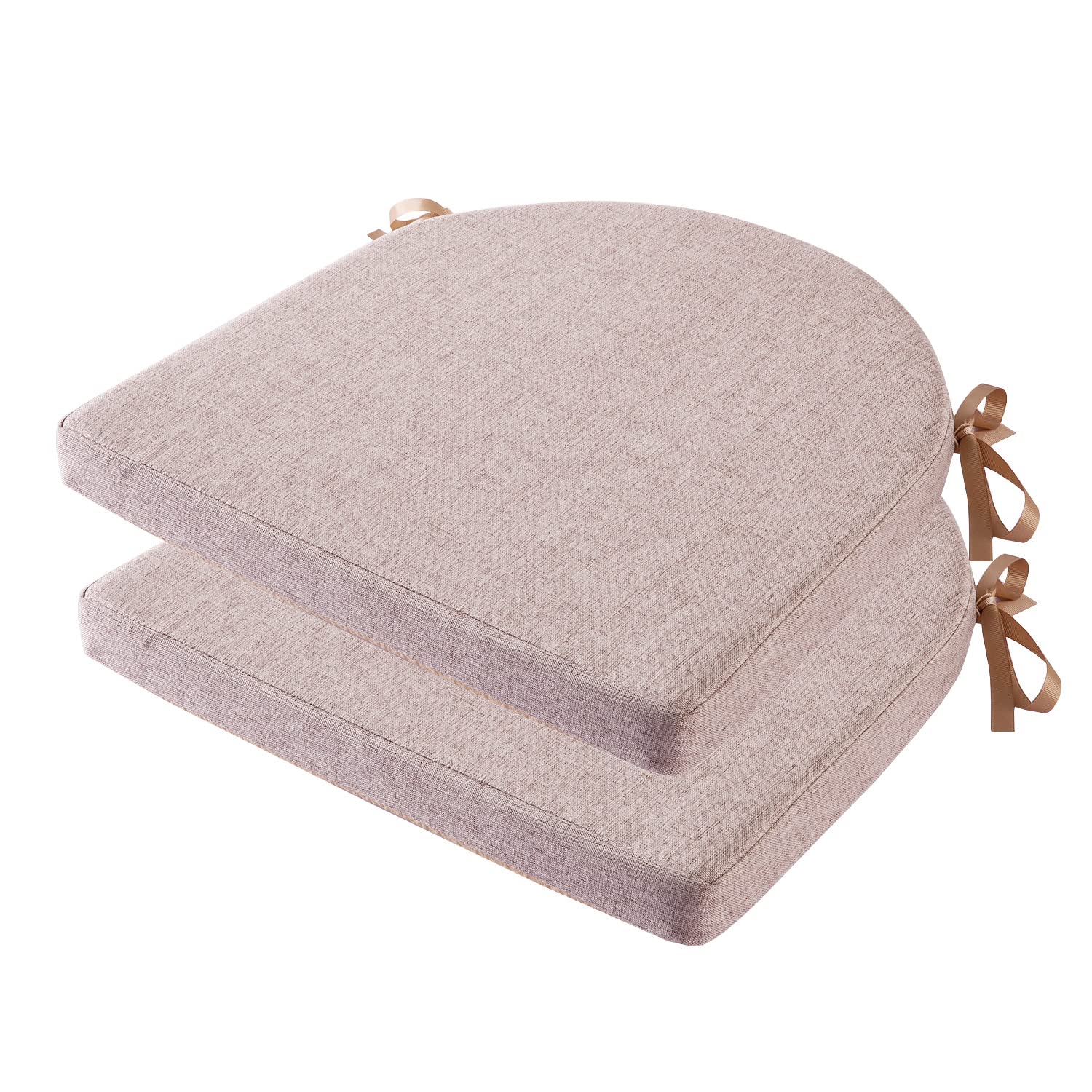 MICUSHION Chair Pads 18x18 Inch for Dining Chairs Set of 2 with Ties Non Slip Washable Seat Cushion with Zipper Indoor Chair Cushions for Kitchen, Khaki