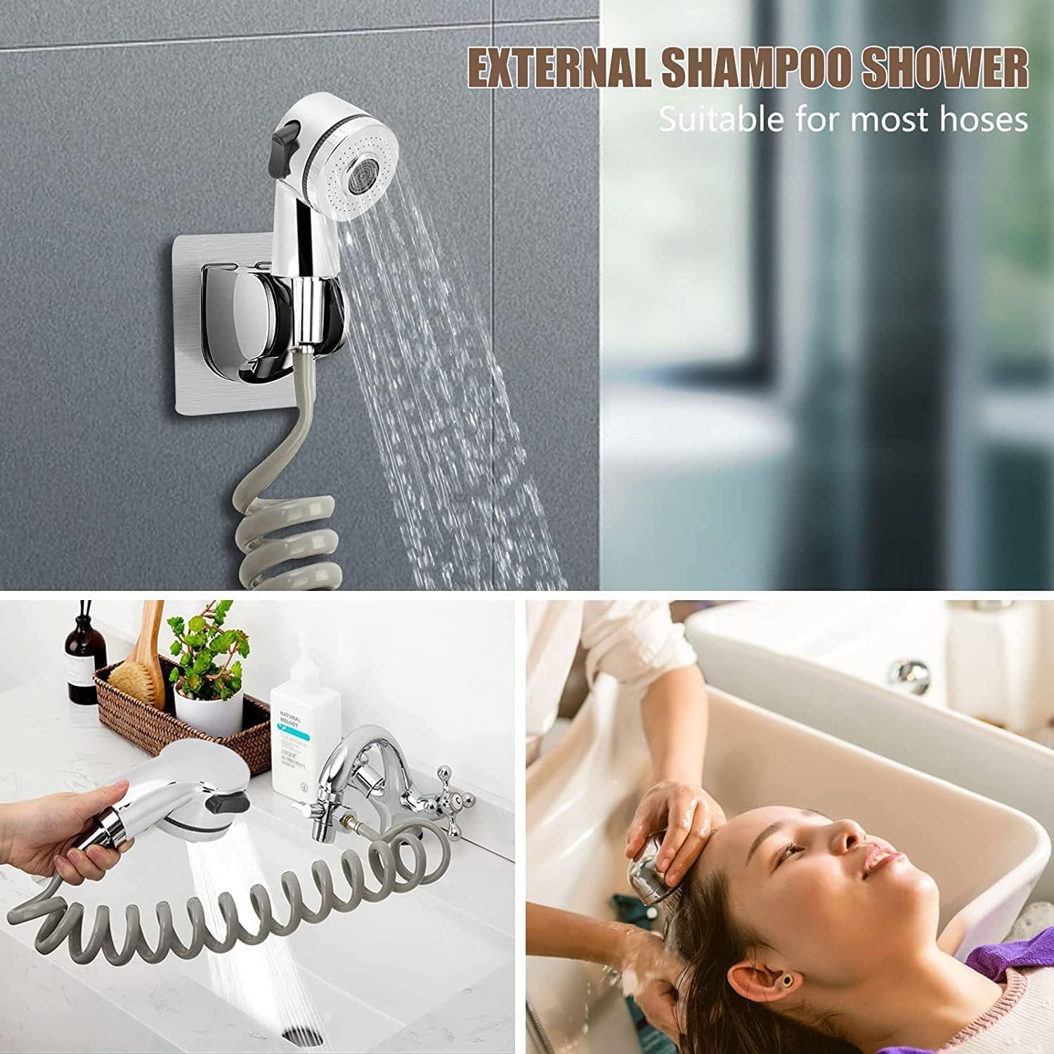 Sink Faucet Sprayer Attachment,Sprayer Head for Shampoo Bowl, Pedicure Spa, Salon,Side Control Button Sink Replacement Part for Hair Washing Dog Baby Shampoo Bath, Stainless Steel