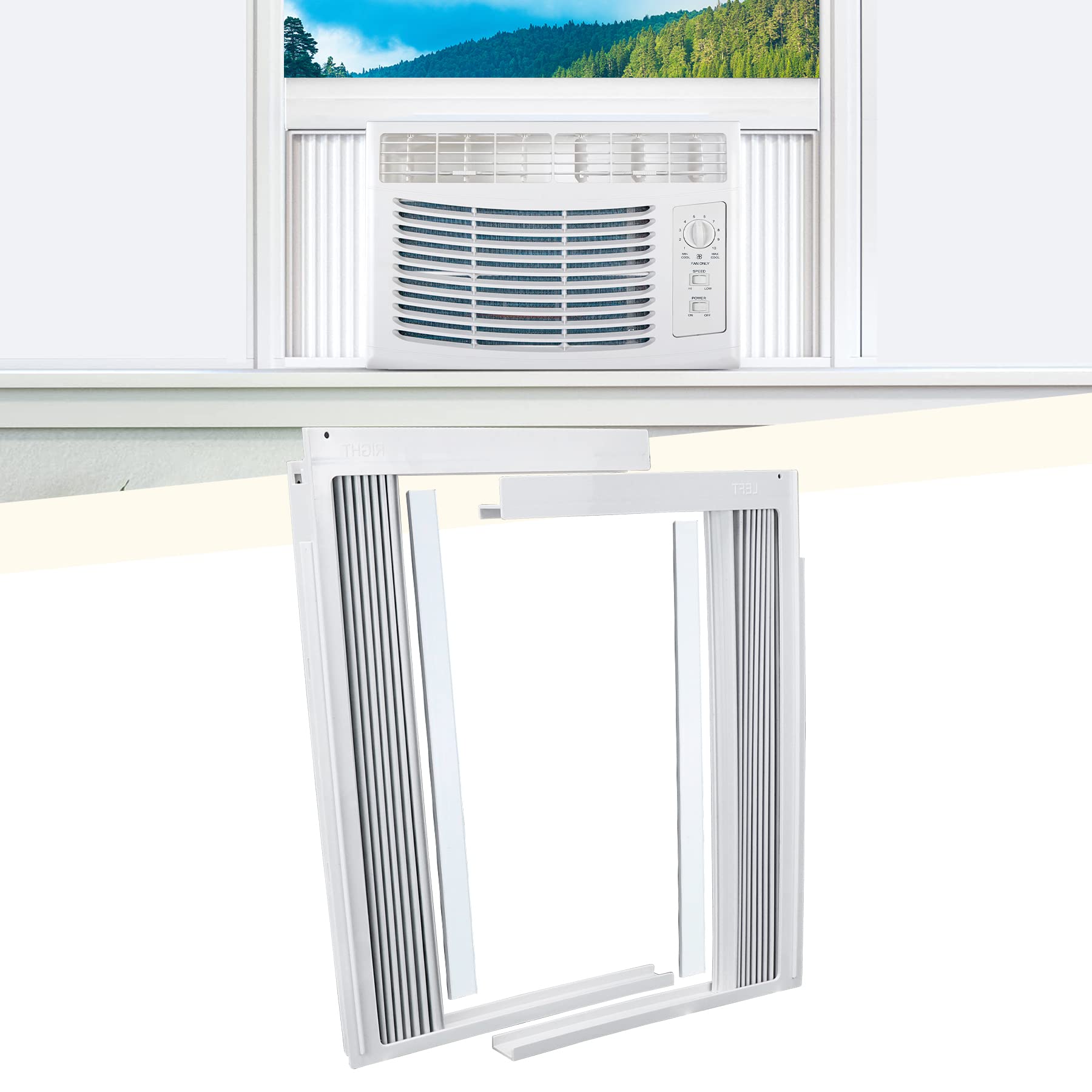 Powrocket Window AC Side Panel with Frame Set,Air Conditioner Accordion Filler Curtain Replacement Kit,Fits Most 8000 BTU Window Air Conditioner Units,White