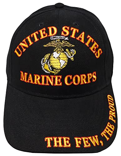 United States Marine Corps EGA The Few, The Proud Black Cotton Adjustable Embroidered Baseball Cap Hat - Officially Licensed
