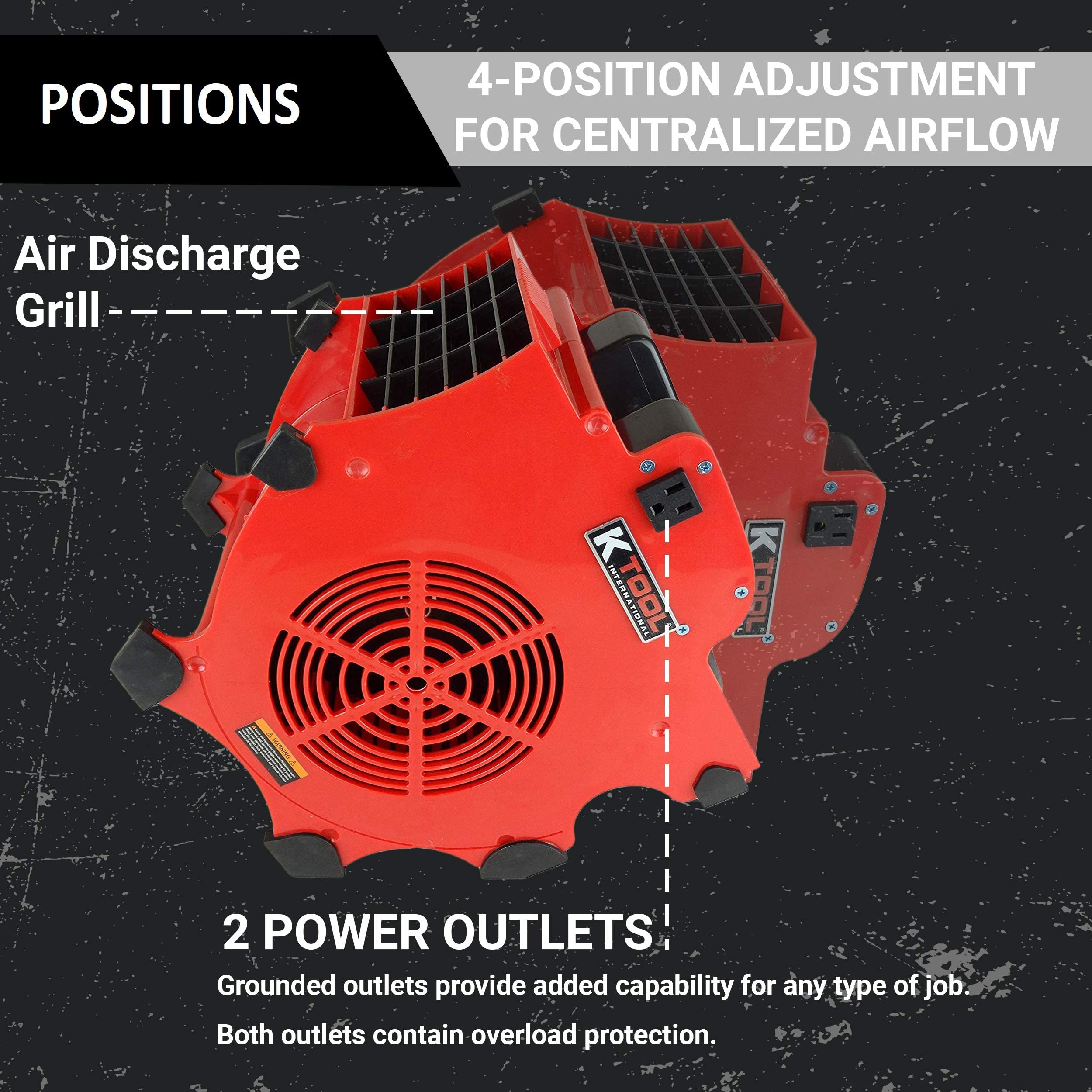 K Tool International 77700; Big Chill Workforce Blower, 3 Speed Motor with Built-in Overload Protection, 4 Angle Position, Indoor and Outdoor Use, Heavy Duty Design Impact Resistant ABS, 1200 CFM, Red