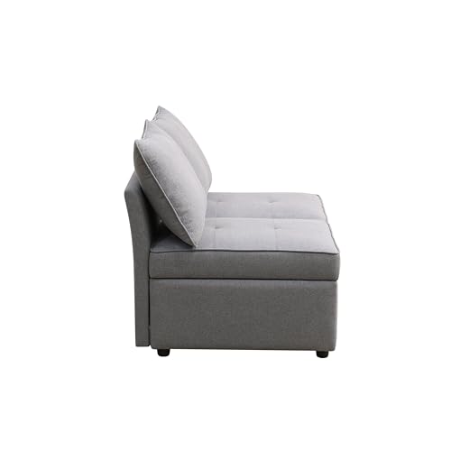 UOCFYK Convertible Ottoman Sofa with Storage, Modern Sackcloth Futon Couch with 2 Pillows Adjustable Backrest, Recliner Folding Loveseat for Living Room, Apartment Dorm, Office,Grey