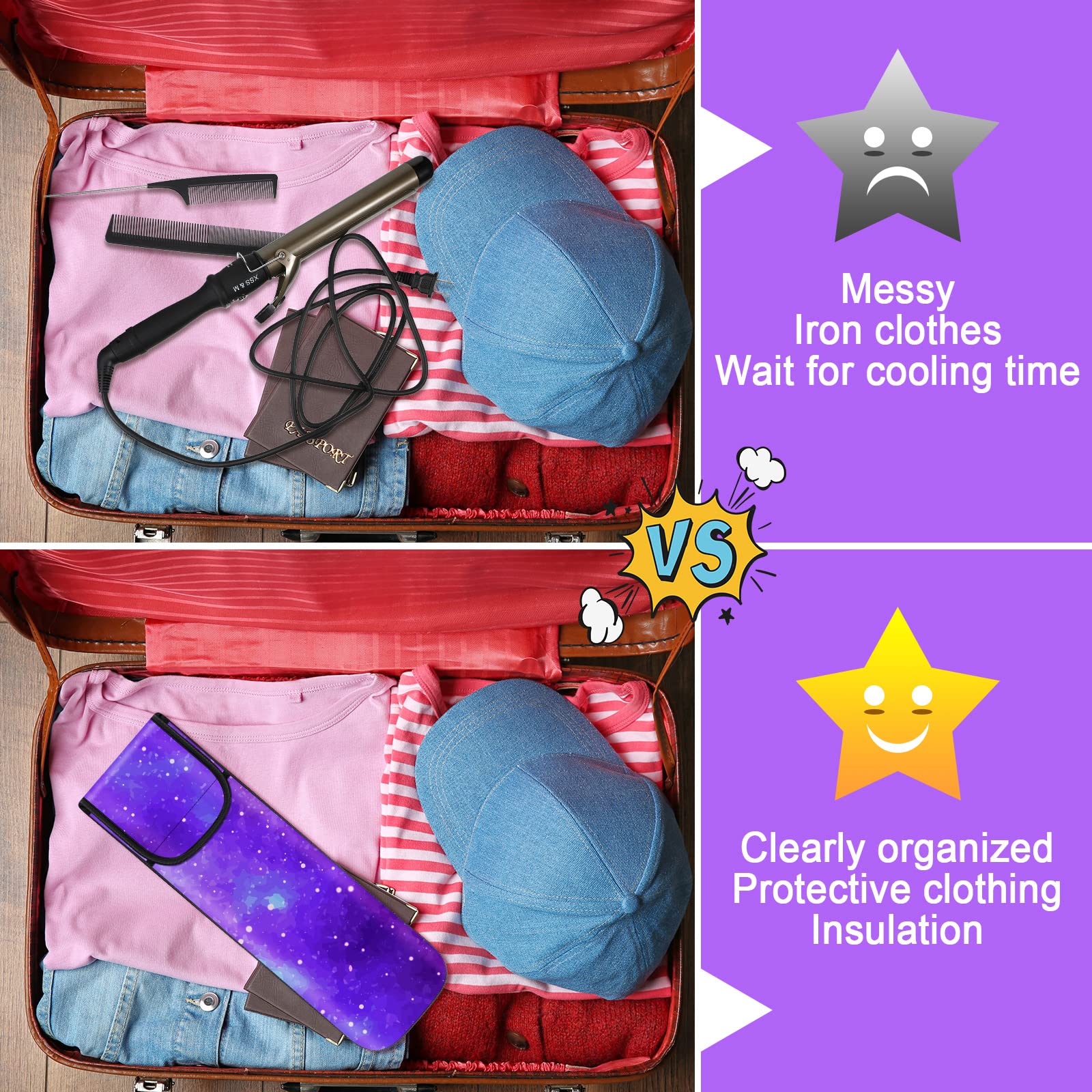 Shappy 2 Pieces Flat Iron Case Heat Resistant Travel Bag Curling Iron Case and Holder Neoprene Straightener Holder and Silicone Hot Tools Flat Iron Travel Bag(Starry Sky)