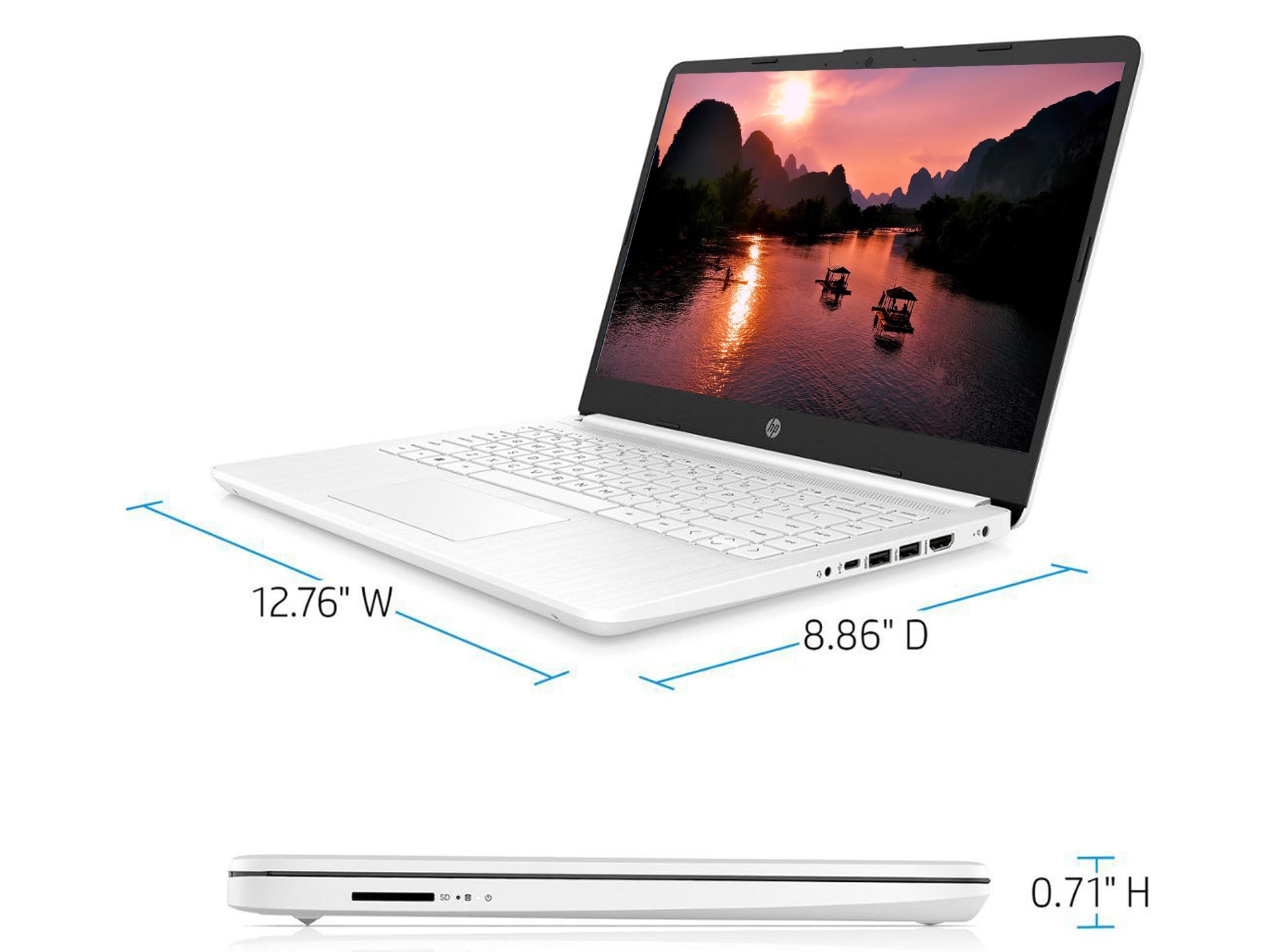 HP 2023 Newest Upgraded Laptops for Student & Business, 14'' HD Computer, Intel Celeron N4120 Quad-Core, 8GB RAM, 128GB(64GB SSD+64GB Card) Fast Charge, Windows 11, White (14-dq0052dx) (Renewed)