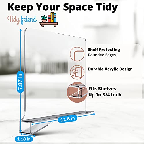Tidy Friend Clear Acrylic Shelf Dividers for Closet Organization - Durable Closet Shelf Divider, Book Shelf or Pantry Shelf Divider for Wood Shelves - Pack of 4 Space Saving Shelf Organizers