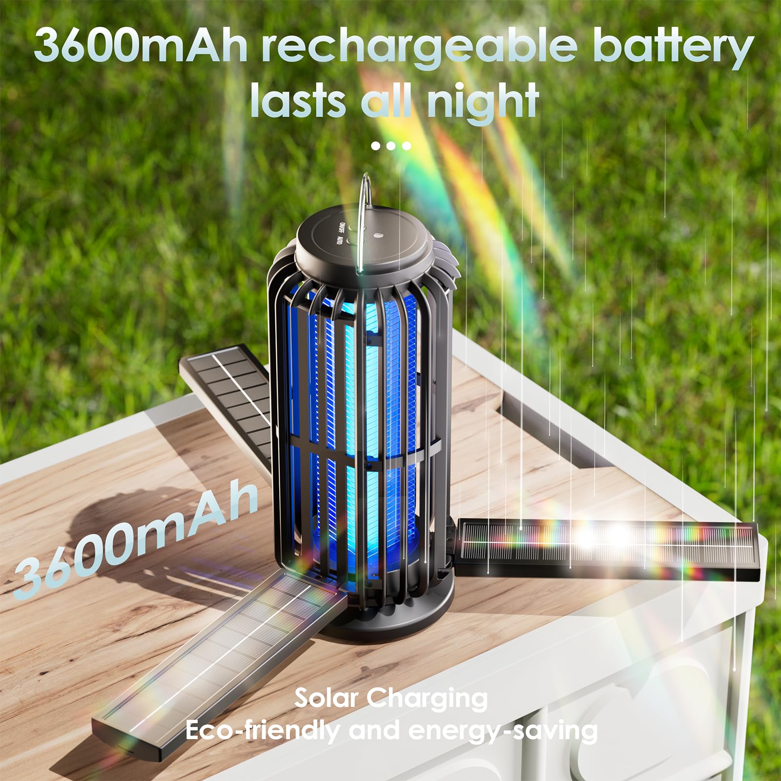TIENBE Solar Bug Zapper, Mosquito Zapper, 3600mAh Rechargeable Bug Zapper, Cordless & Waterproof Electric Insect Zapper, Outdoor Fly Zapper with 3 Modes Light, for Home, Patio, Backyard, Garden