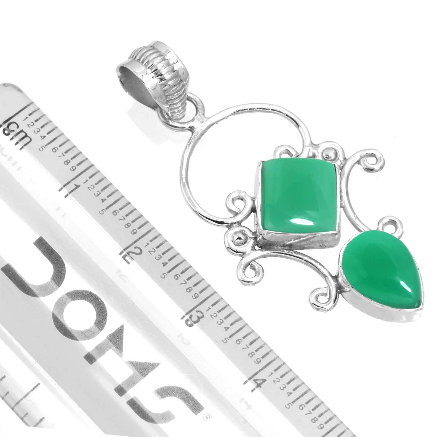 JEWELOPORIUM Real Green Onyx 925 Silver Pendant for Women Gemstone Victorian Silver Pendant Necklace Easter Gift Handmade Jewelry