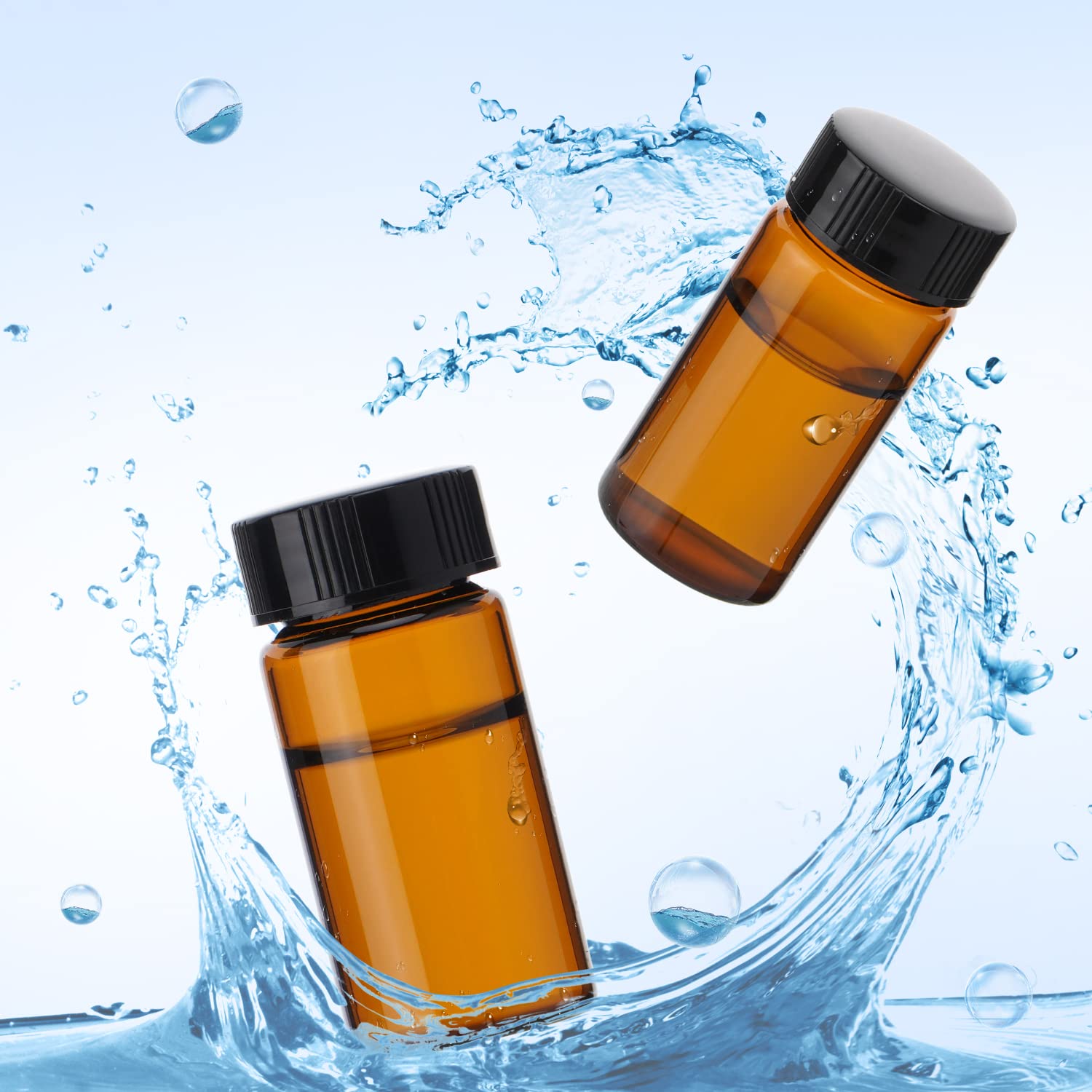 PRECIPETTE 5ml Sample Vials, Pack of 100 Amber Glass Sample Bottles with Screw Cap, Funnel, Dropper, Lab Sample Vials for Laboratory, Taking Water Samples, Seeds, Essential Oil