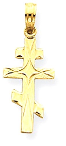 IceCarats 14K Yellow Gold Eastern Orthodox Holy Cross Necklace Religious Pendant Jesus Christ Charm Textured Only