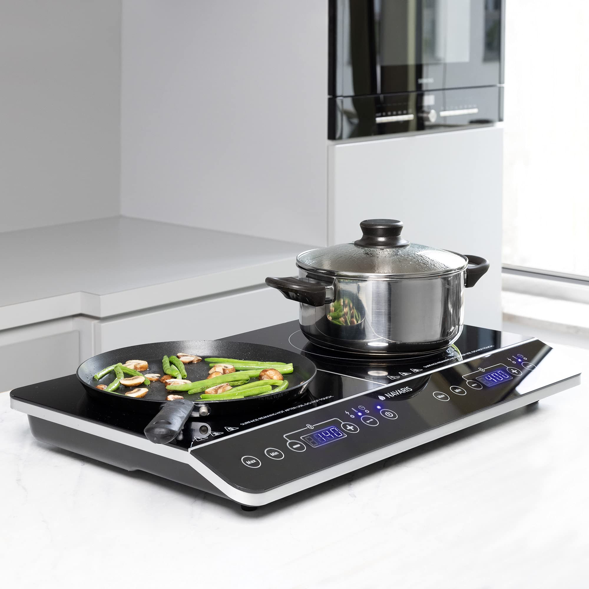 Navaris Double Induction Cooktop - Portable Dual Countertop Electric Stove Burner Cook-Top Hot Plate with 2 Hobs for Cooking - 24 x 14 x 3 Inches