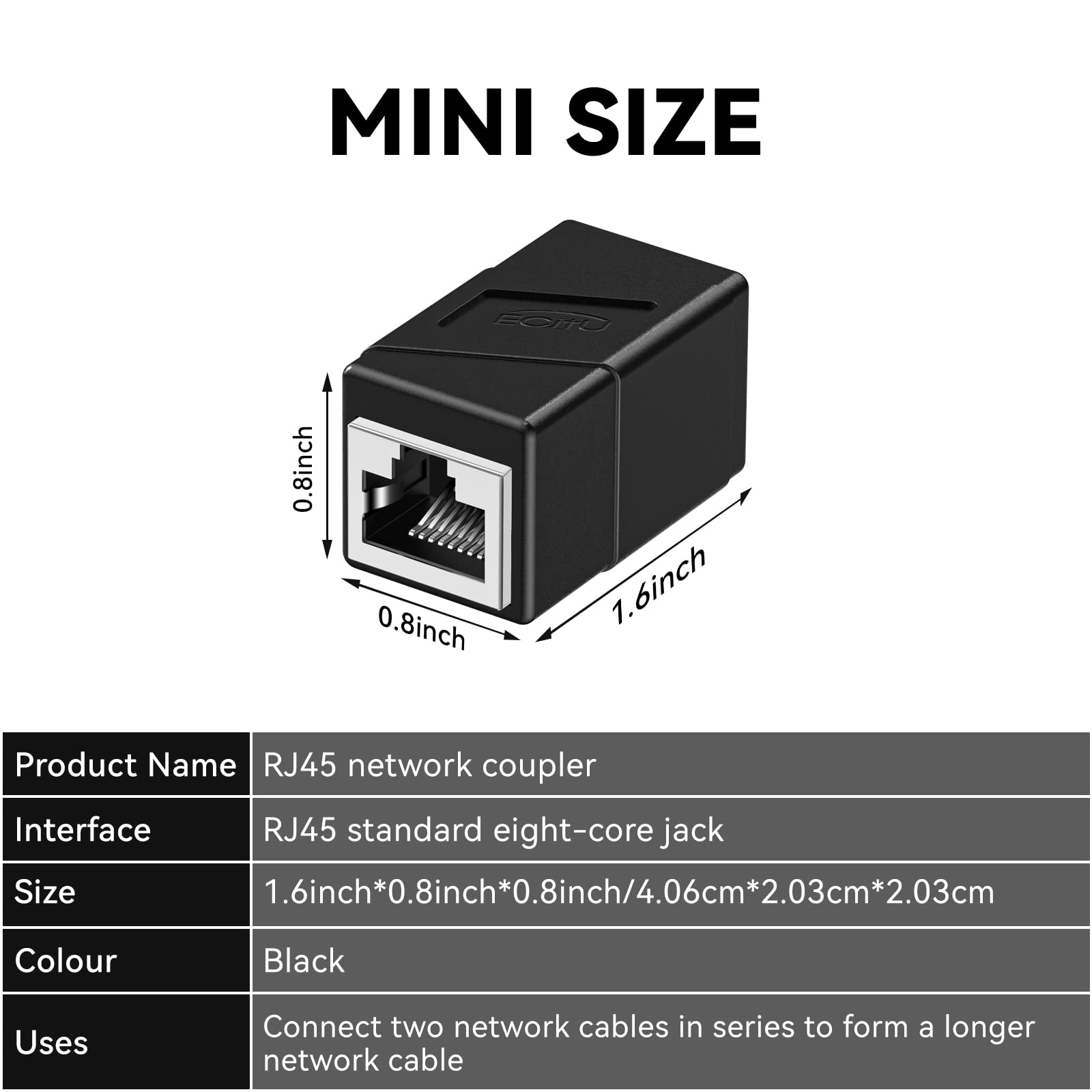 RJ45 Coupler, 2 Pack Ethernet Adapters Female to Female, Ethernet Cable Extender Adapter, 8-Pin Modular Straight Through, Network Connectors for Cat8/Cat7/Cat6/Cat6a/Cat5e/Cat5 Ethernet Cable(Black)