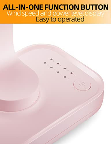Viniper Portable Battery Fan, Rechargeable Desk Fan : 4 Speeds, 90° Rotation, Long Working Time, Portable USB Powered Personal Fan (Pink)