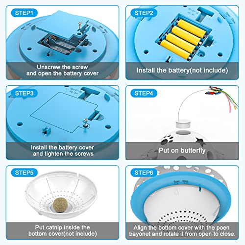 Tyasoleil 3 in 1 Smart Cat Toys, Interactive Cat Roly Poly Toy, Electric Indoor Kitten Toys, Fluttering Butterfly,Random Whack-A-Mole Mice, Dual Power Supplies, Auto On/Off(Blue)