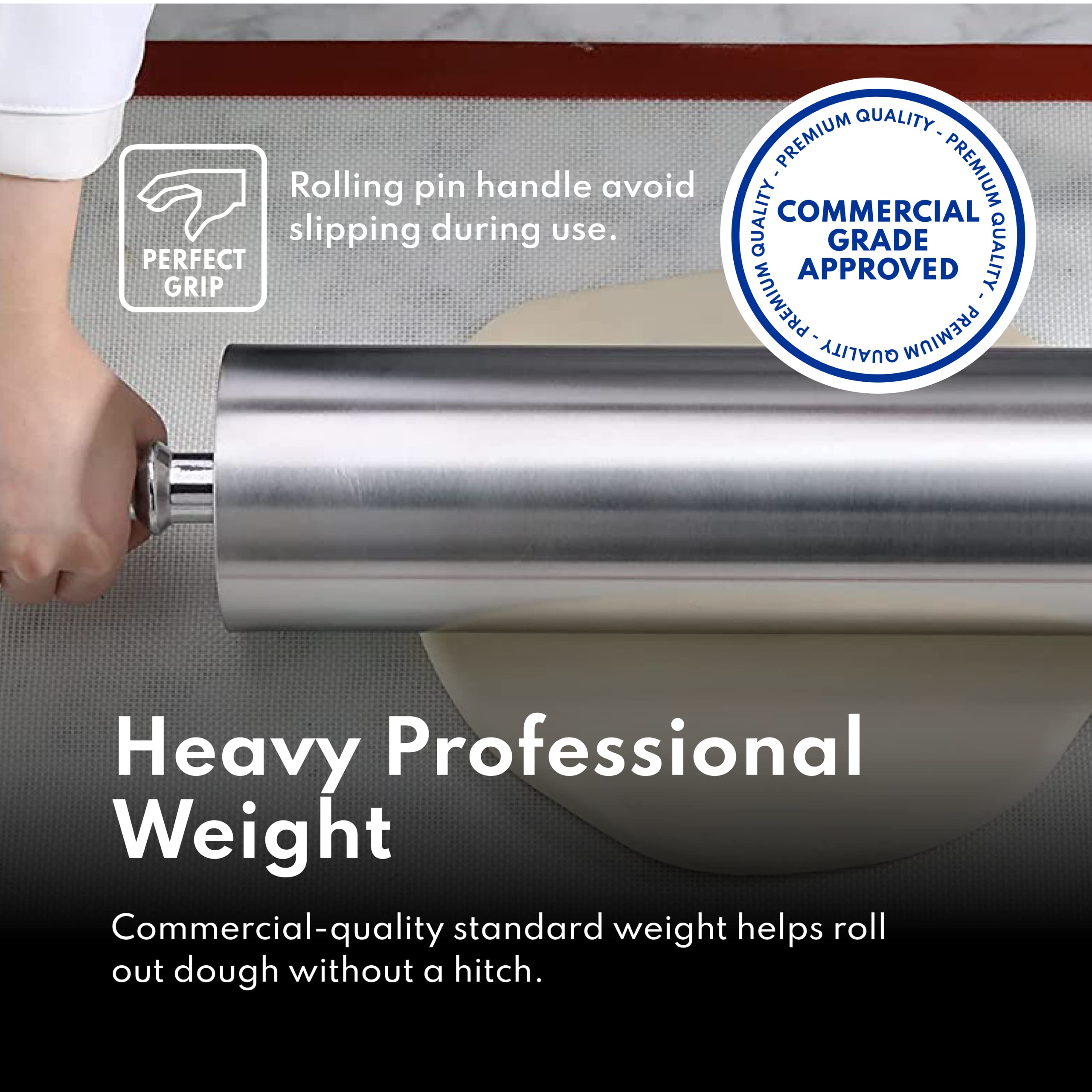 New Star Foodservice 37517 Extra Heavy Duty Restaurant Aluminum Rolling Pin, 15", Silver
