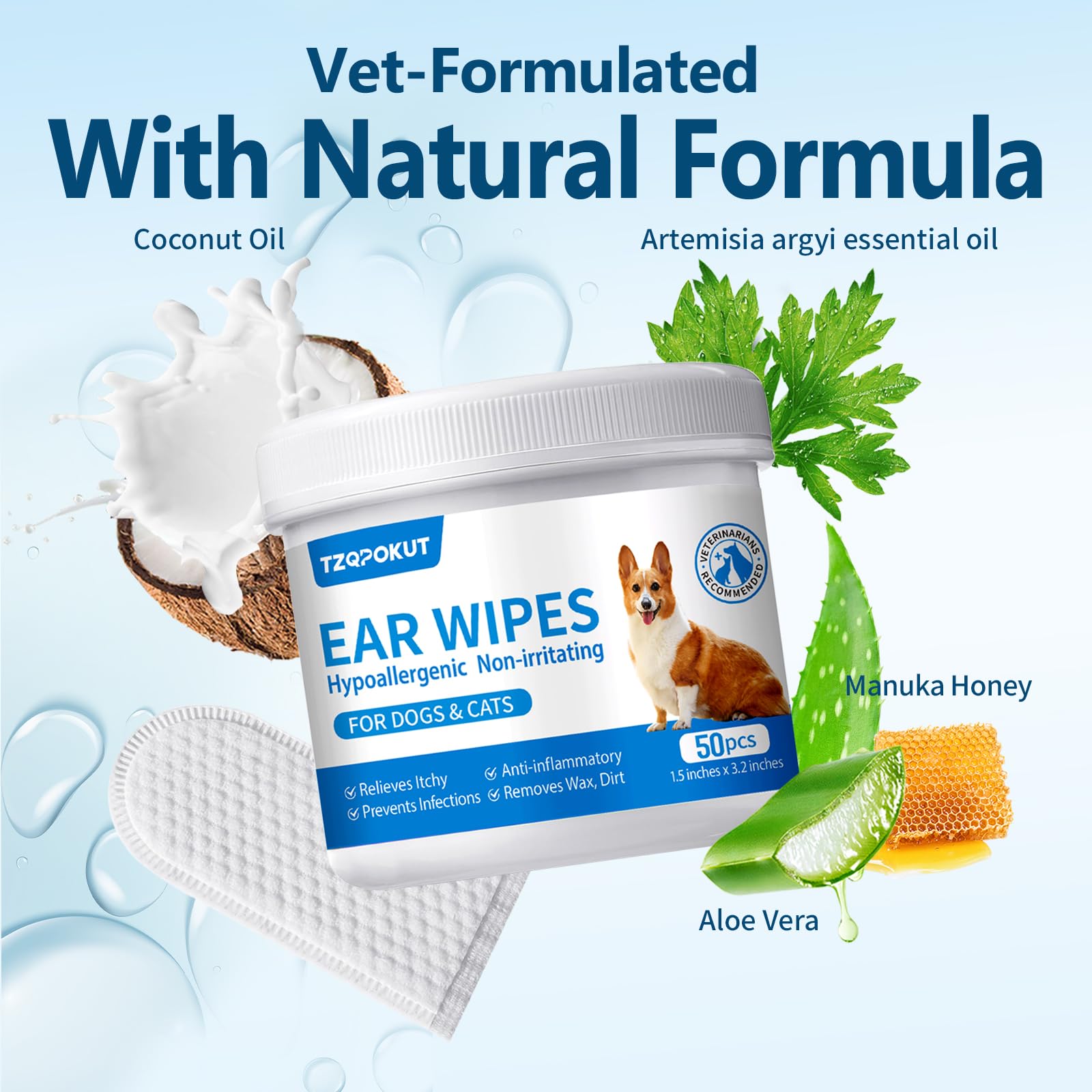 Tzqpokut Dog Ear Cleaner Wipes - Otic Cleanser for Dogs (48)