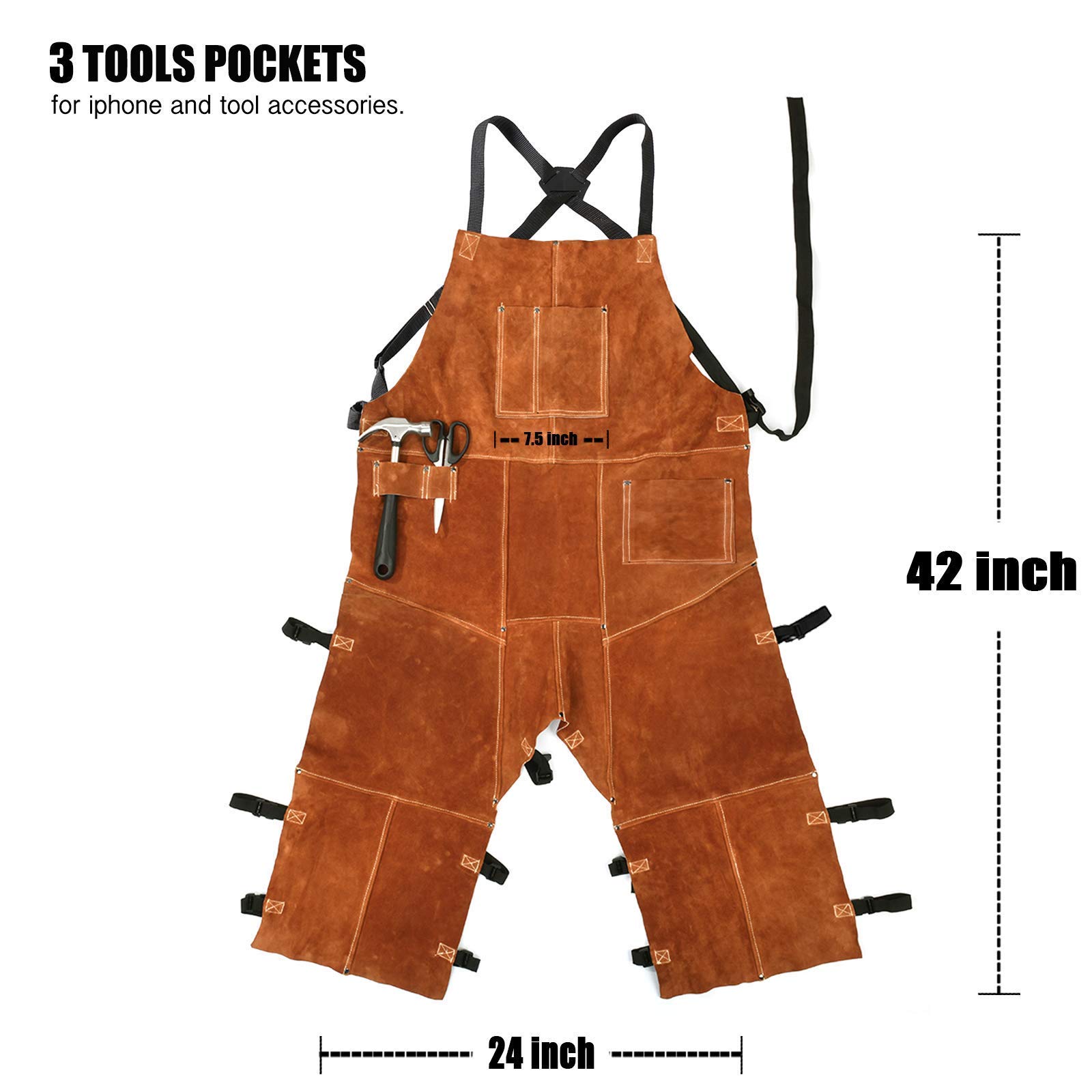 QeeLink Leather Welding Work Jacket with Split Leg Apron Flame-Resistant Heavy Duty Split Cowhide Leather Welder Jackets with Welding Apron for Men & Women, X-Large