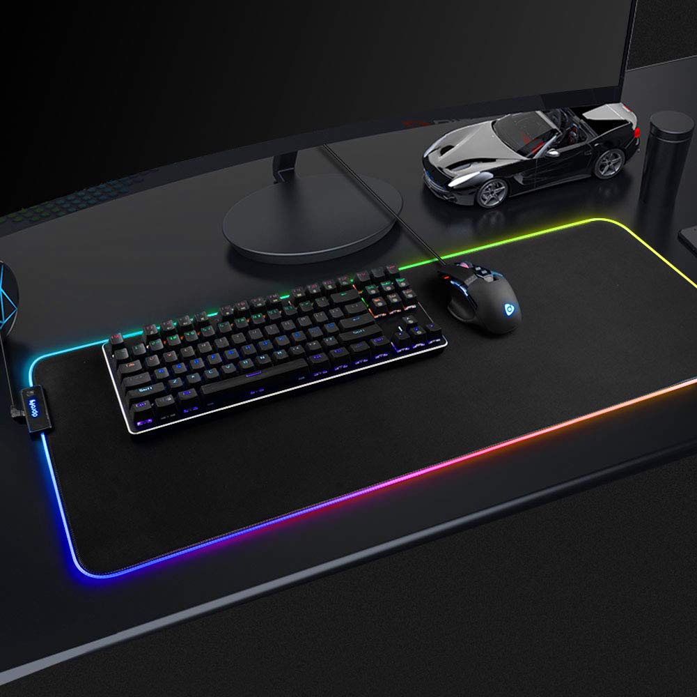 Large RGB Gaming Mouse Pad - Soft Non-Slip Rubber Base Led Mousepad, Thick Computer Keyboard Mice Mat for MacBook, PC, Laptop, Desk(31.5 x 11.8 x 0.15In)