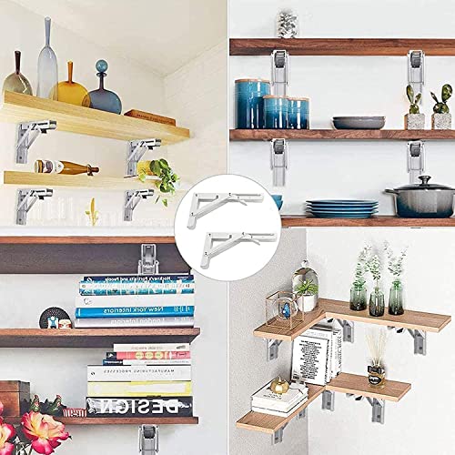 Shelf Brackets wall Shelves Floating Shelf Bracket, 2pcs 10 Inch Folding White Coated Stainless Steel Shelf Brackets, Heavy Duty Wall Mounted Shelf Bracket, Scaffold Board Shelf Brackets for Tables, B