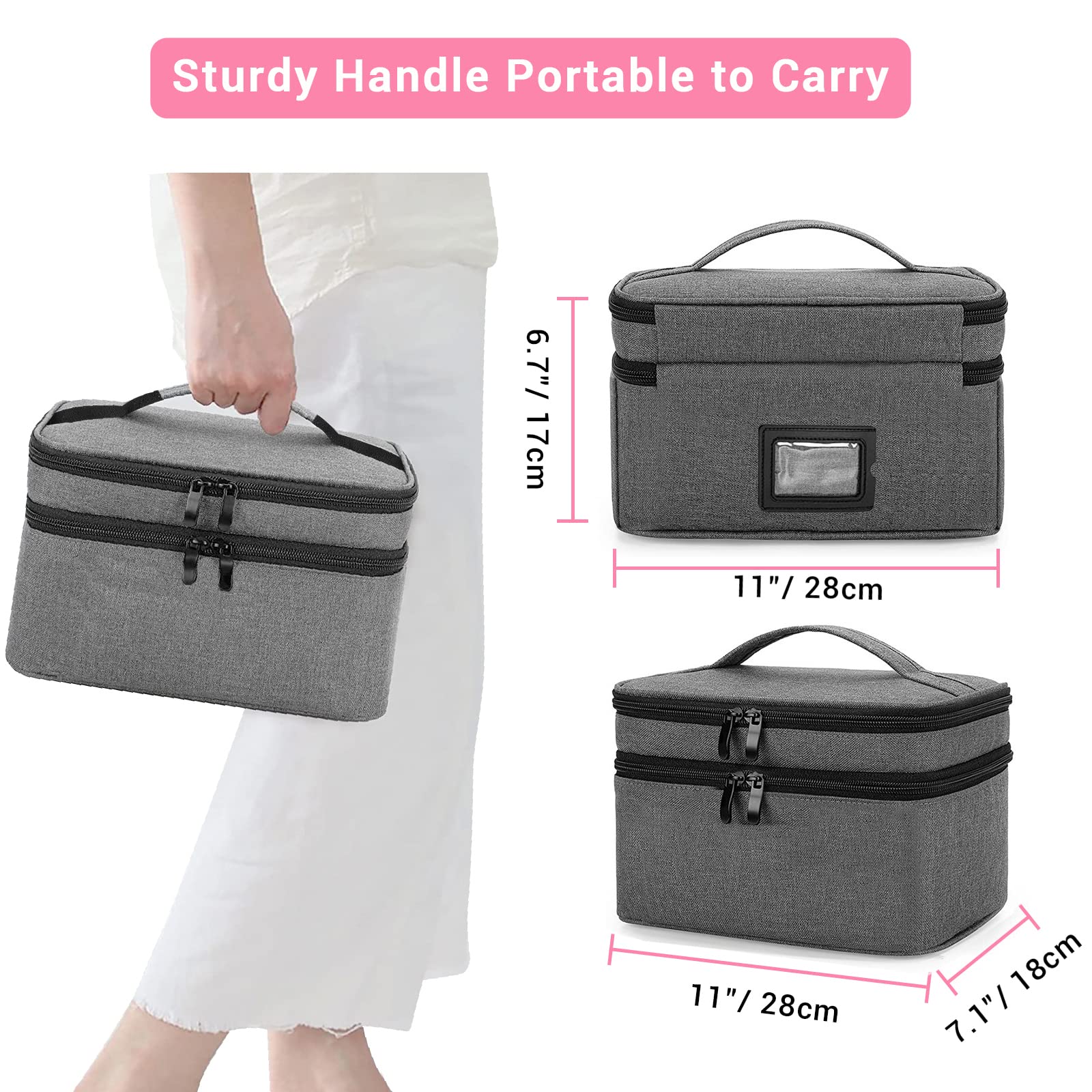 Medicine Organizer and Storage Bag Empty, Family First Aid Box, Pill Bottle Organizer Bag for Emergency Medication, Supplements or Medical Kits, Zippered Medicine Bag for Home and Travel(Gray)