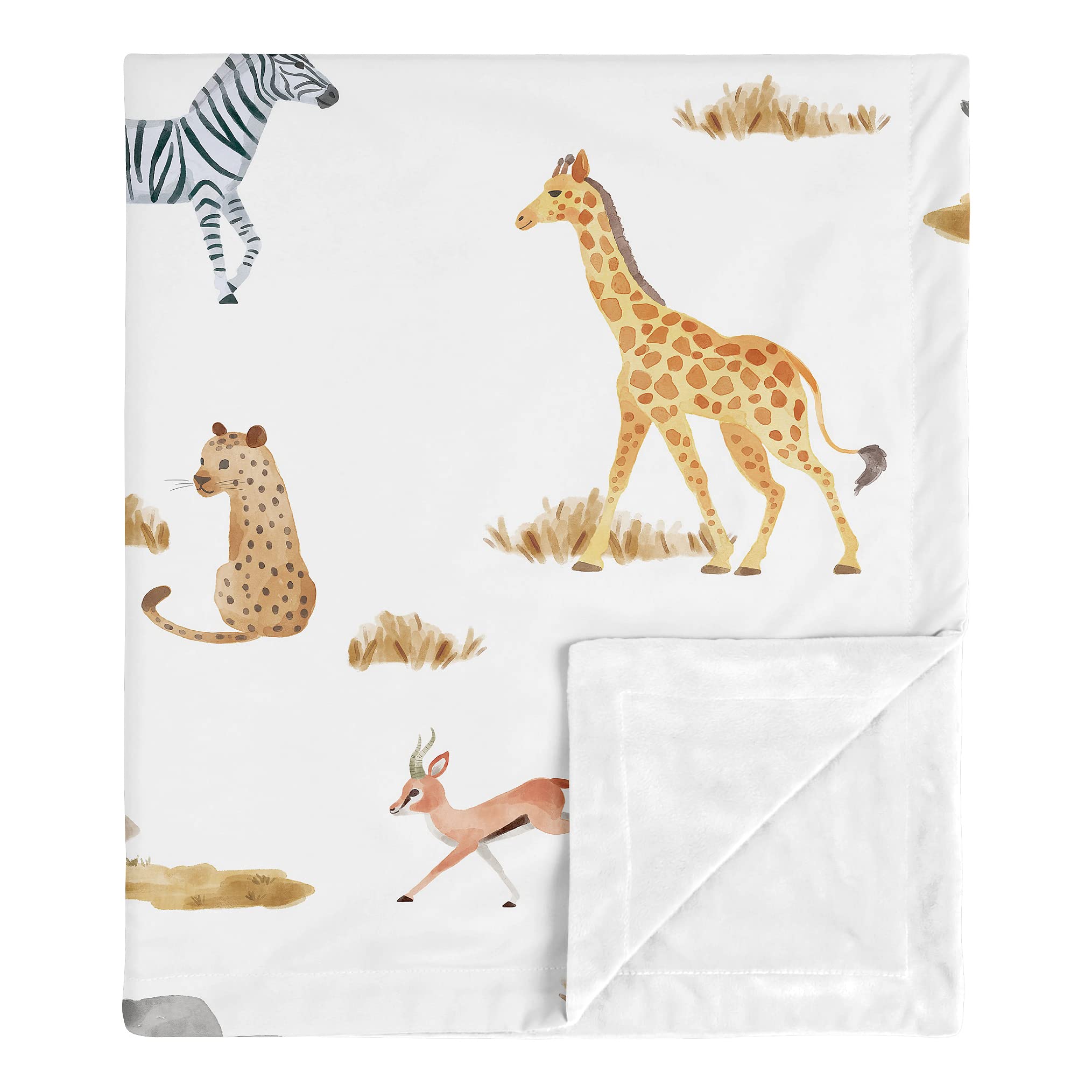 Sweet Jojo Designs Jungle Animals Blanket Receiving Security Swaddle Newborn Toddler Nursery Soft Minky Hunter Green Yellow Grey Black White Wildlife Safari Animal Elephant Giraffe Lion Monkey Leopard
