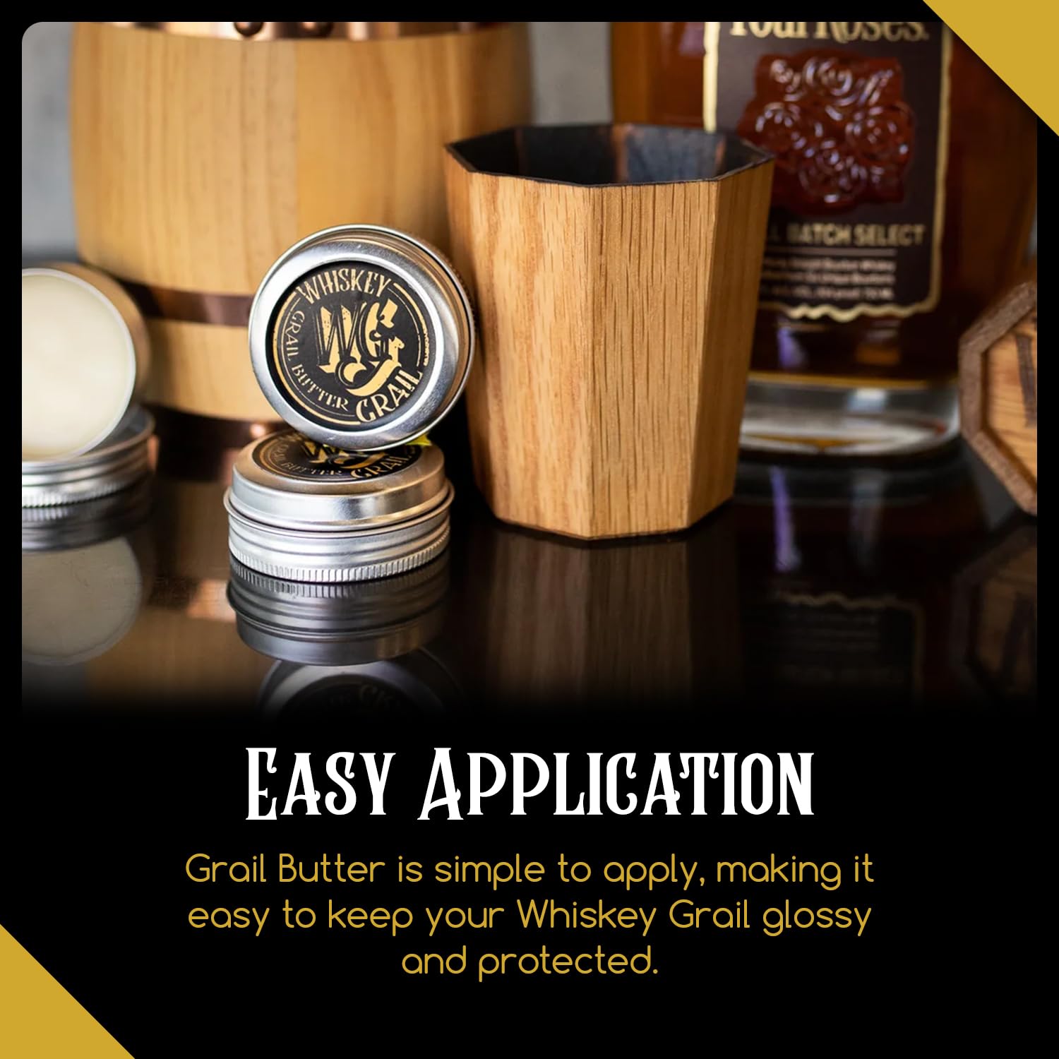 Whiskey Grail - Grail Butter - Beeswax Wood Butter for Whiskey Grail Cups, Food Grade Wax for Maintaining Bourbon Cup's Glossy Sheen, Enhances & Protects Whiskey Grail’s Handcrafted Charred Oak Finish
