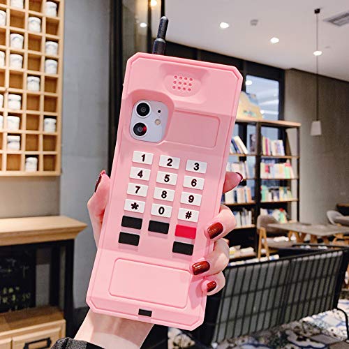 UnnFiko 3D Silicone Case Compatible with iPhone 14 Pro Max, Retro Classic Creative Soft Rubber Bumper Cover Cool Fun Thick Protective Stand Case (Retro Cellphone Pink, iPhone 14 Pro Max)
