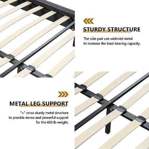 Queen Size Upholstered Platform Bed Frames with Foam Headboard, Mid-Century Modern Platform Bed with Storage Solid Wood Slat Support for Bedroom Small Living Space Boys Girls, Under Bed Storage, Gray