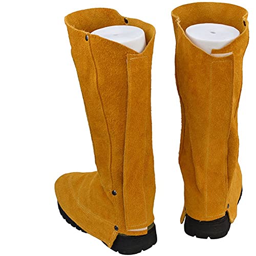 QEES 11" Welder Shoe Protector, Long Cowhide Leather Shoe Protector, Heat and Abrasion Resistant Welding Spats Shoes Cover, Welder Working Tool Thick Three-Layer Protection Feet Cover for Human Calf