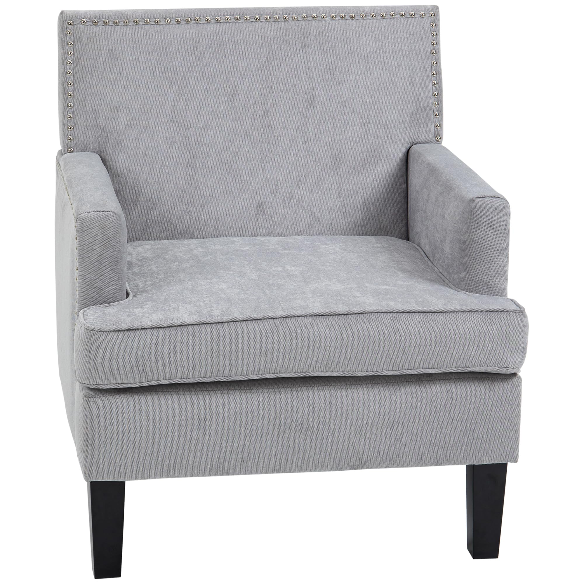 HOMCOM Modern Accent Chair with Solid Wood Legs and Nailhead Trim, Upholstered Armchair for Living Room, Dark Gray