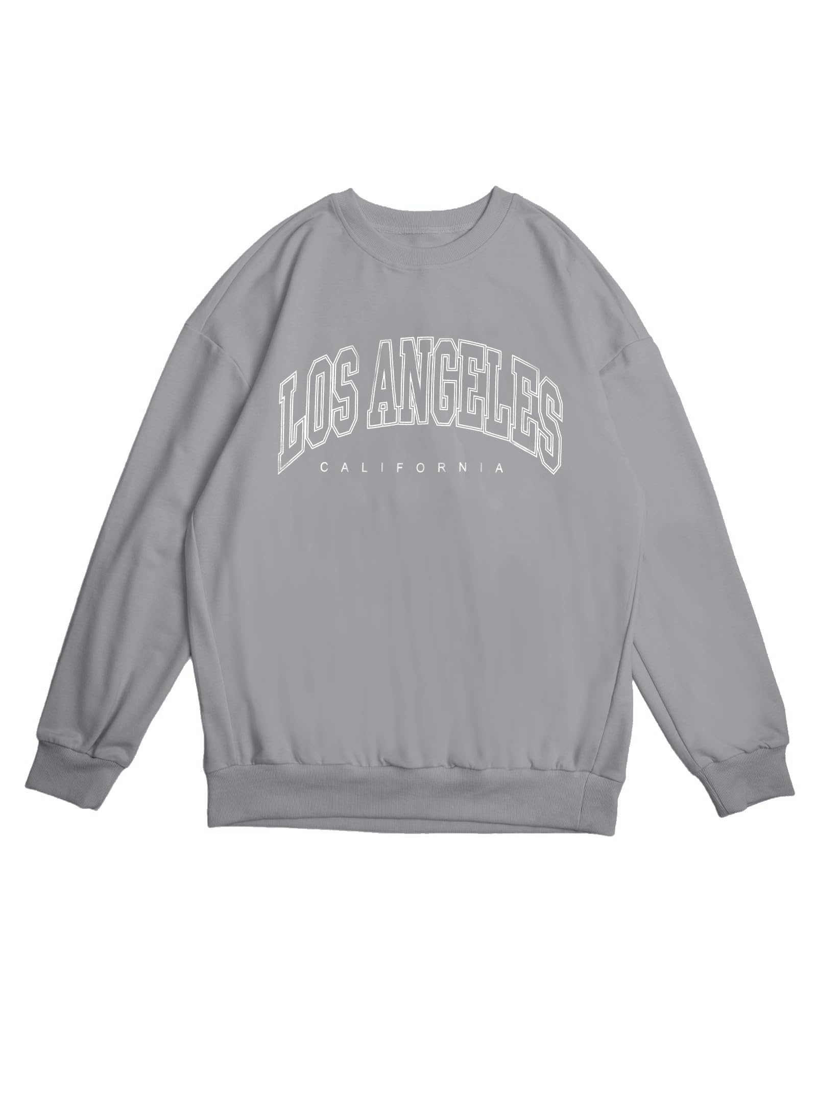 LilyCoco Women's Graphic Oversized Sweatshirt Long Sleeve Crewneck Pullover Top Los Angeles Gray Medium