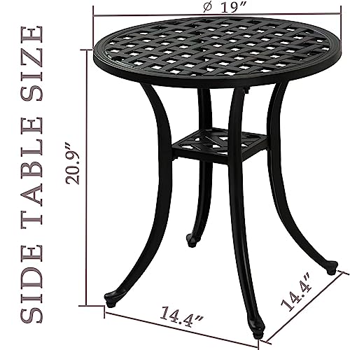 ZOTORUN Outdoor Cast Aluminum Side Table End Table for Patio, Backyard, Pool, Indoor Companion, Easy Maintenance and Weather Resistant, Black