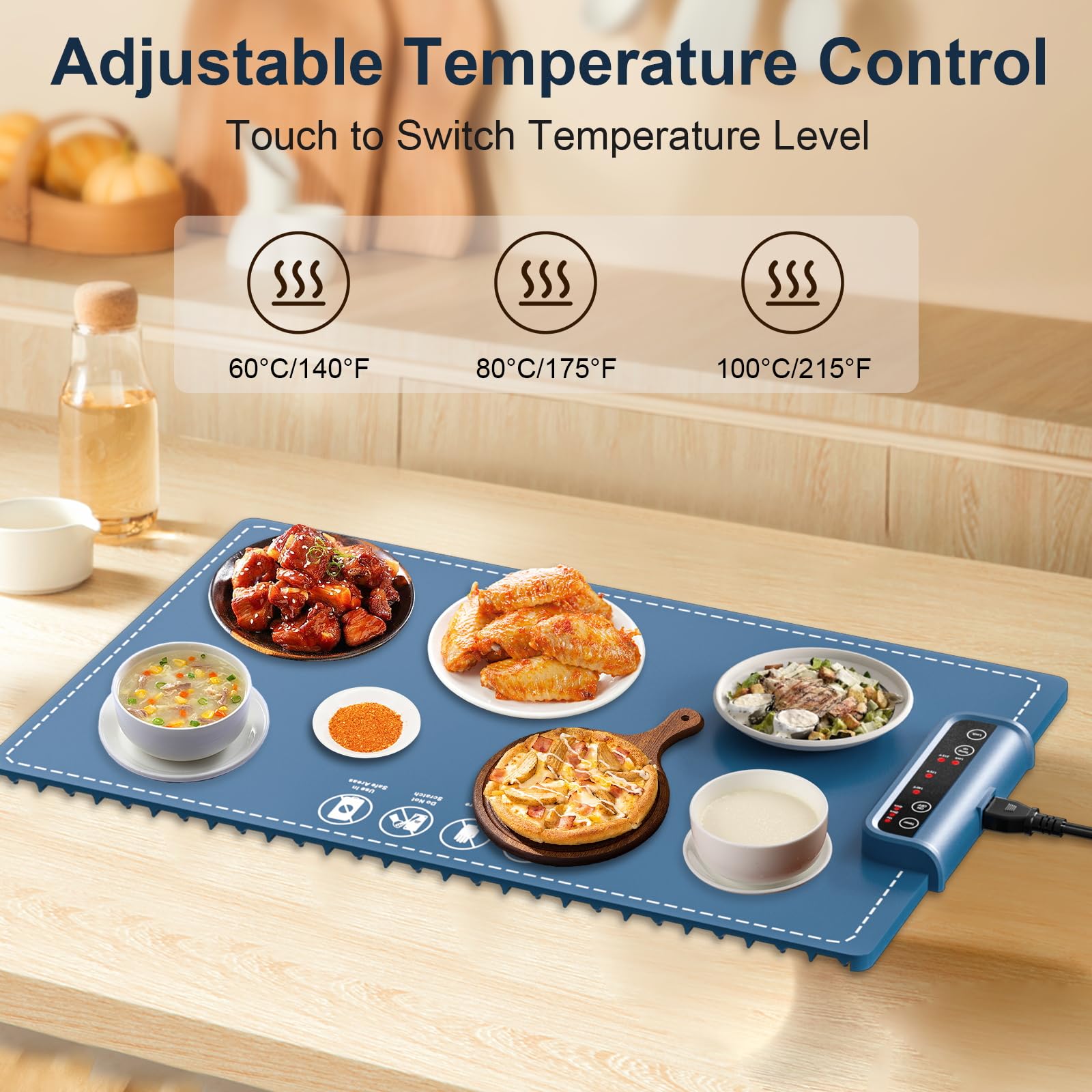Upgrade Electric Warming Tray - Portable Warming Tray with Full Surface Heating, 3 Temperature Settings, Timer & Safety Lock,Versatile Heating Mat for Food, Food Warmer Mat for Parties & Everyday Use