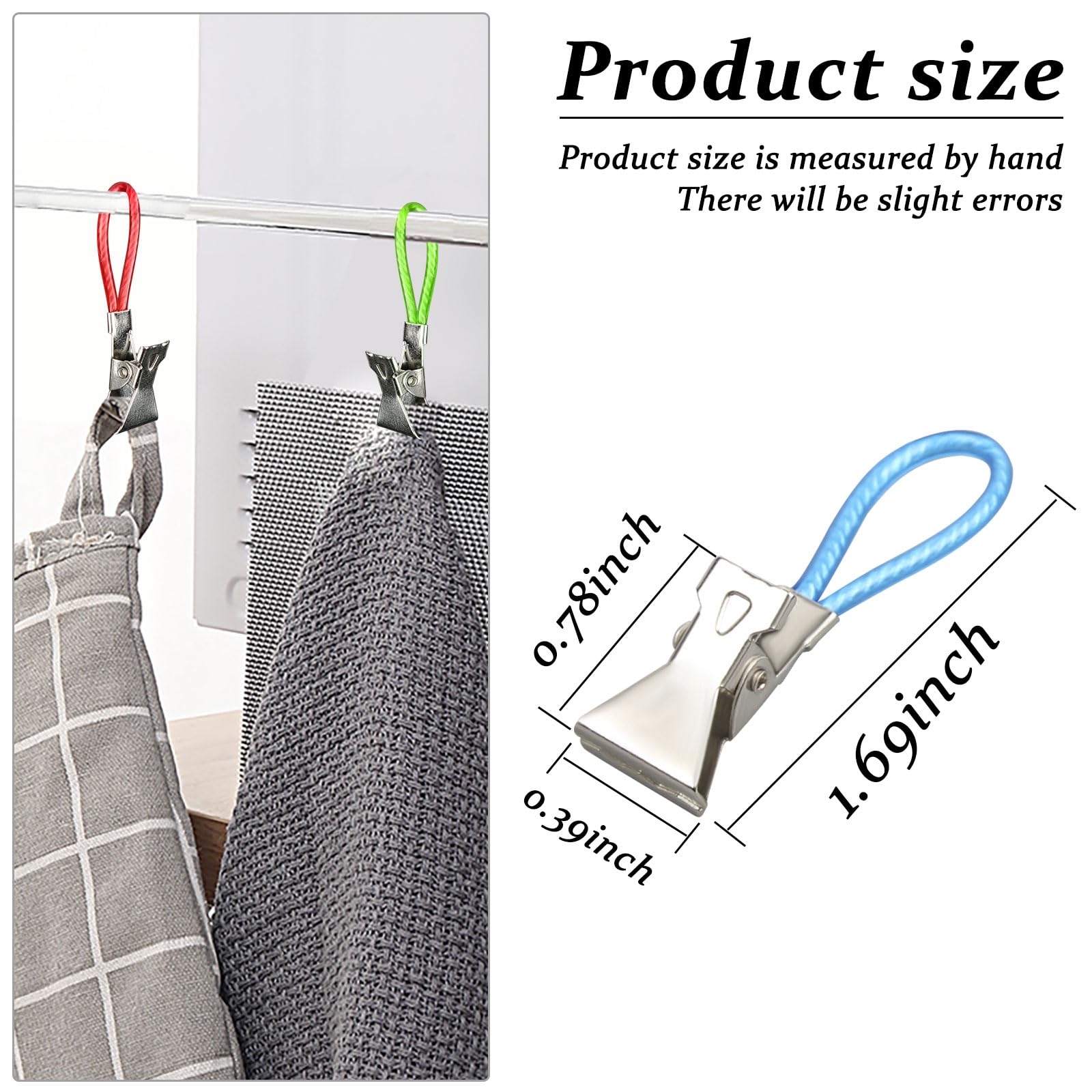 WisePoint Tea Towel Clips 10 Pcs, Metal Tea Towel Storage Clip with Hanging Loop for Towel, Multicolour Kitchen Towel Hanging Clips Small Hook Clips for Bedroom, Bathroom, Kitchen, Cupboard (5 colors)