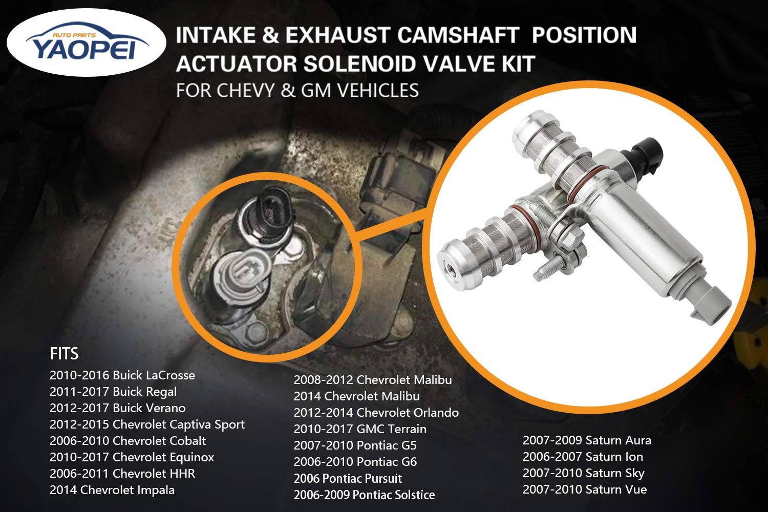 Intake & Exhaust Camshaft Position Actuator Sensor Solenoid Control Valve Kits for Chevrolet Equinox Malibu Cobalt HHR GMC Terrain Buick Pontiac 2.0L 2.2L 2.4L Replace 12655421 12655420