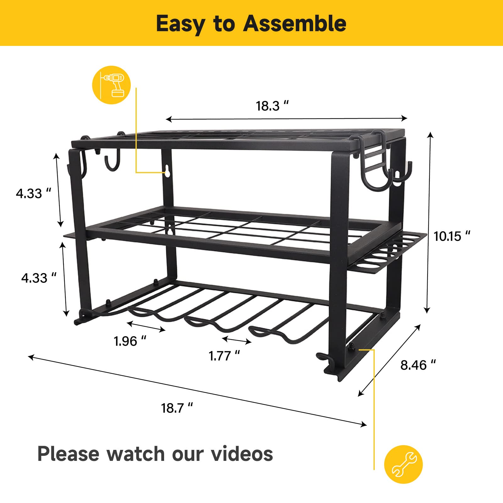 Vrawih Power Tool Organizer Wall Mount, Upgraded Garage Storage Organization System Storage Rack, Floating Tool Shelf Compact Steel Design, Gift for Men Father's Day…