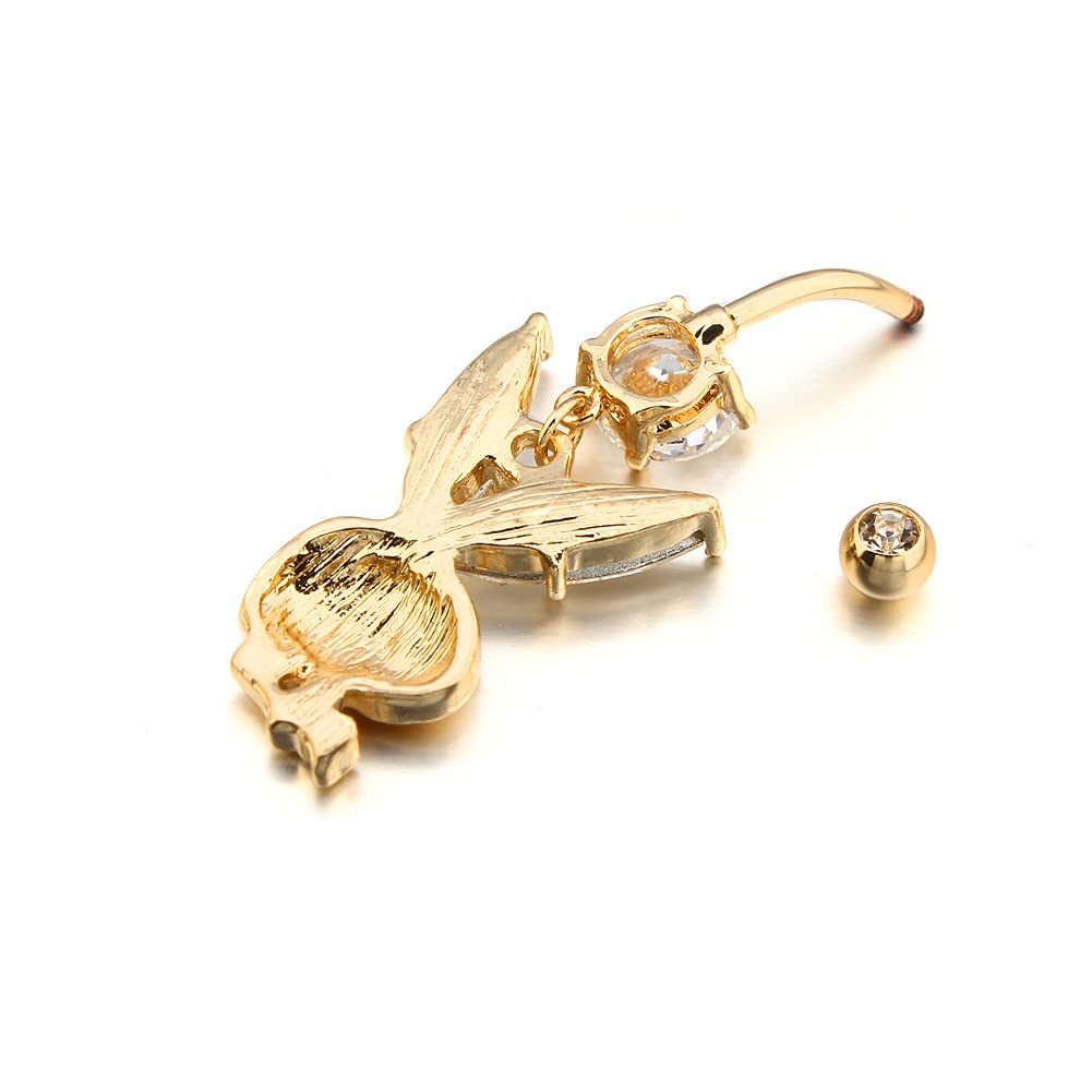 MGQGJY 5PCS Bunny Belly Button Ring Surgical Steel Navel Belly Button Ring Play boy Bunny Dangle Navel Ring For Women Girls
