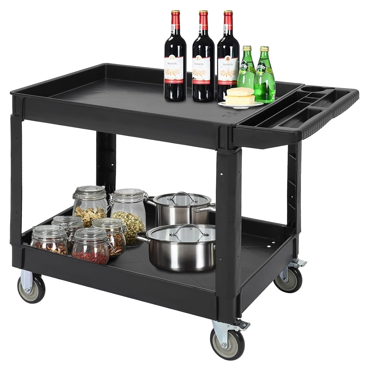 Service Utility Cart 2-Shelf Utility/Service Cart, 500-Pound Capacity, Storage Handle, for Warehouse/Garage/Cleaning/Manufacturing,45"X25"