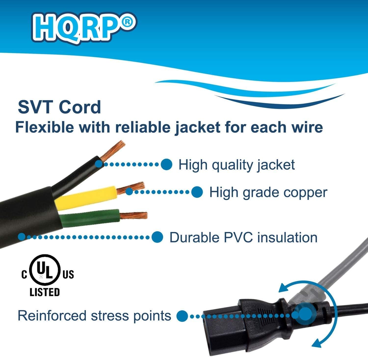 HQRP 10ft AC Power Cord for Yamaha RX-A710 Receiver, Mains Cable plus HQRP Euro Plug Adapter