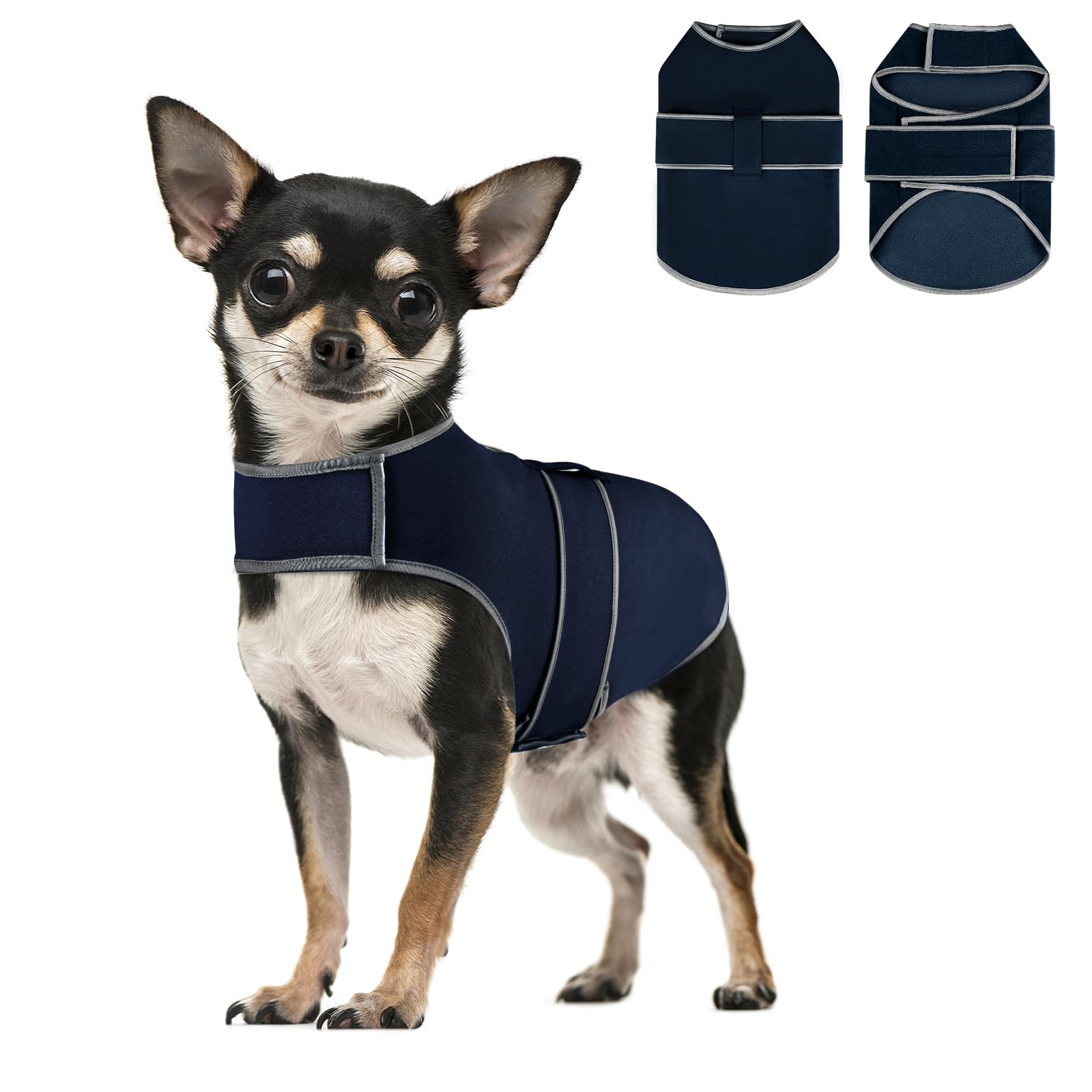 Uadonile Dog Anxiety Shirt,Dog Anxiety Jacket Calming Vest for Thunderstorm,Travel,Separation, Calming Coat Wrap for Dogs, Pet Stress Relief Anxiety Jacket (Dark Blue, Small)