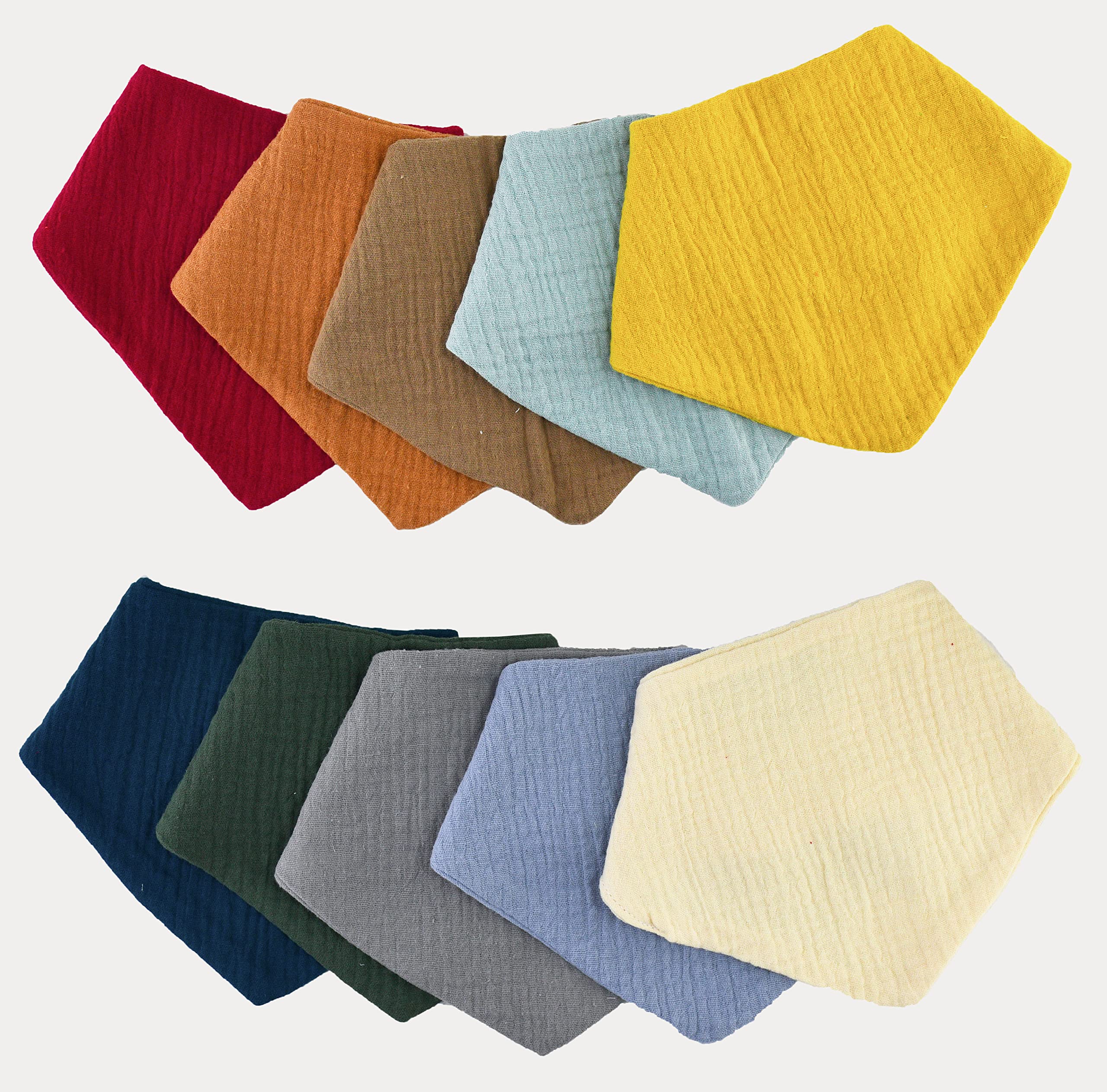 Meerdif Muslin Baby Bibs 10 Pack Baby Bandana Drool Bibs for Unisex Boys Girls, 100% Cotton 10 Solid Colors Set (Multi Color)