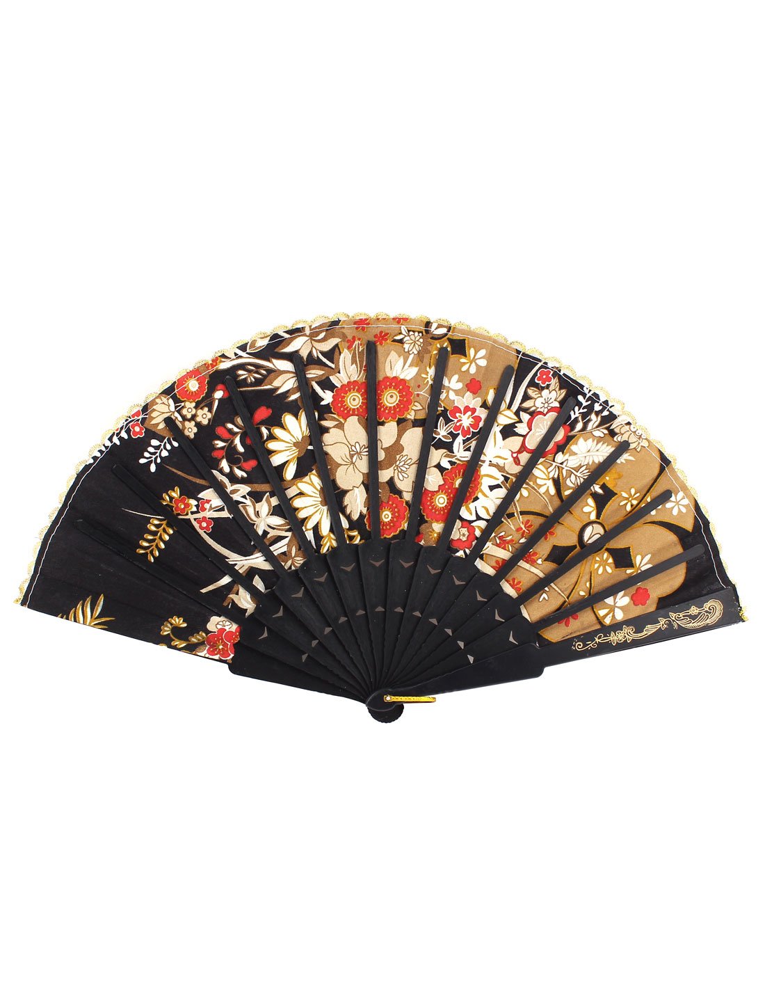 Qtqgoitem Floral Printed Party Dancing Show Folding Hand Fan Black Khaki White (model: be8 8aa 064 b07 e15)
