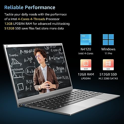 Tulasi Laptop Computer, Laptop with 12GB RAM, 512GB SSD, Intel Quad-Cores N4120 Processor, 14 inch 1080P Full HD IPS Screen, Windows 11 Pro Laptop, Support 2.4G/5G WiFi, BT 4.2, Expandable up to 1TB