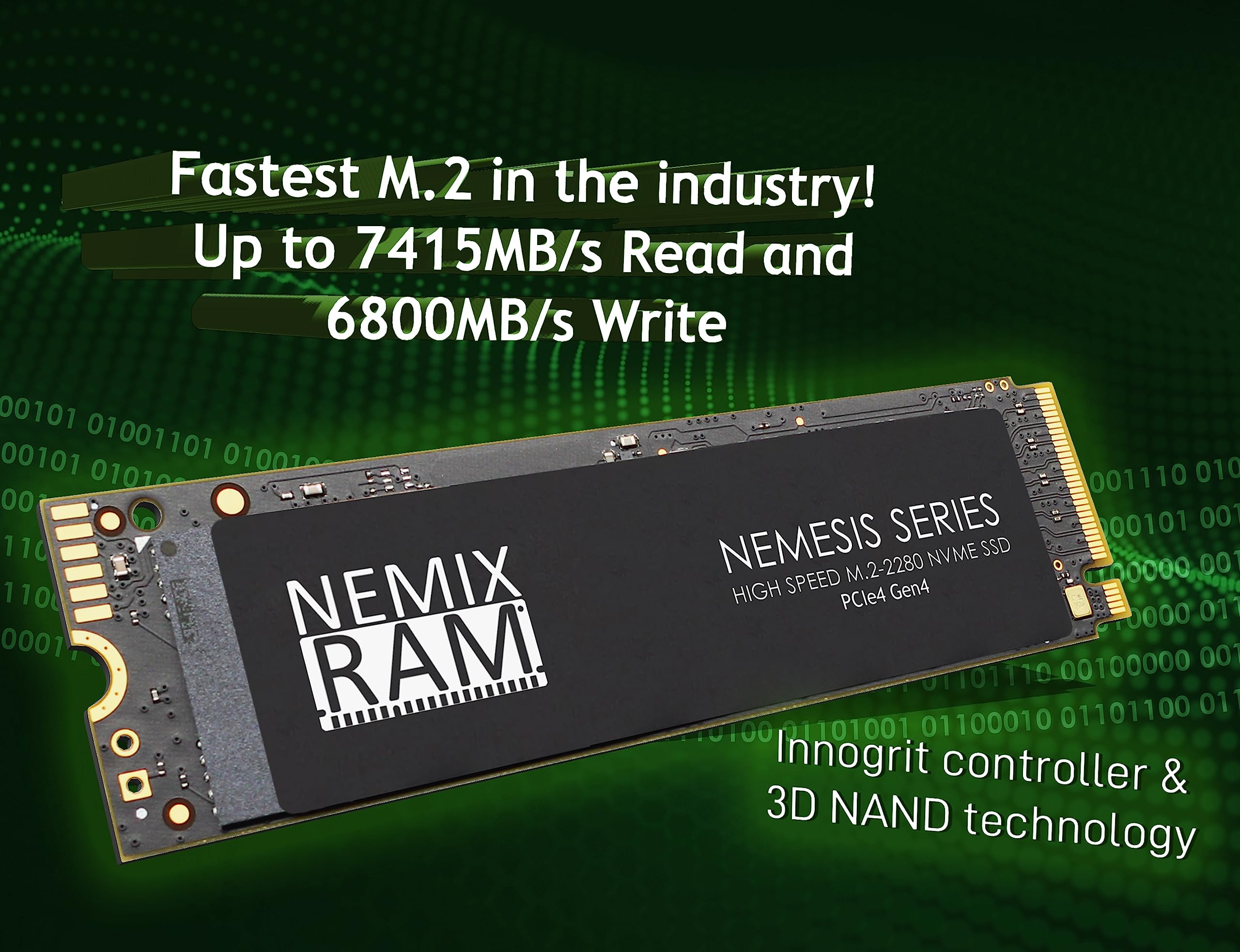 NEMIX RAM Nemesis Series 1TB M.2 2280 Gen4 NVMe SSD for Playstation 5 & PC Gaming Machines Fastest Write Speeds up to 7415mbps Supports PCIe 4 (PCIe3 Backward Compatible)