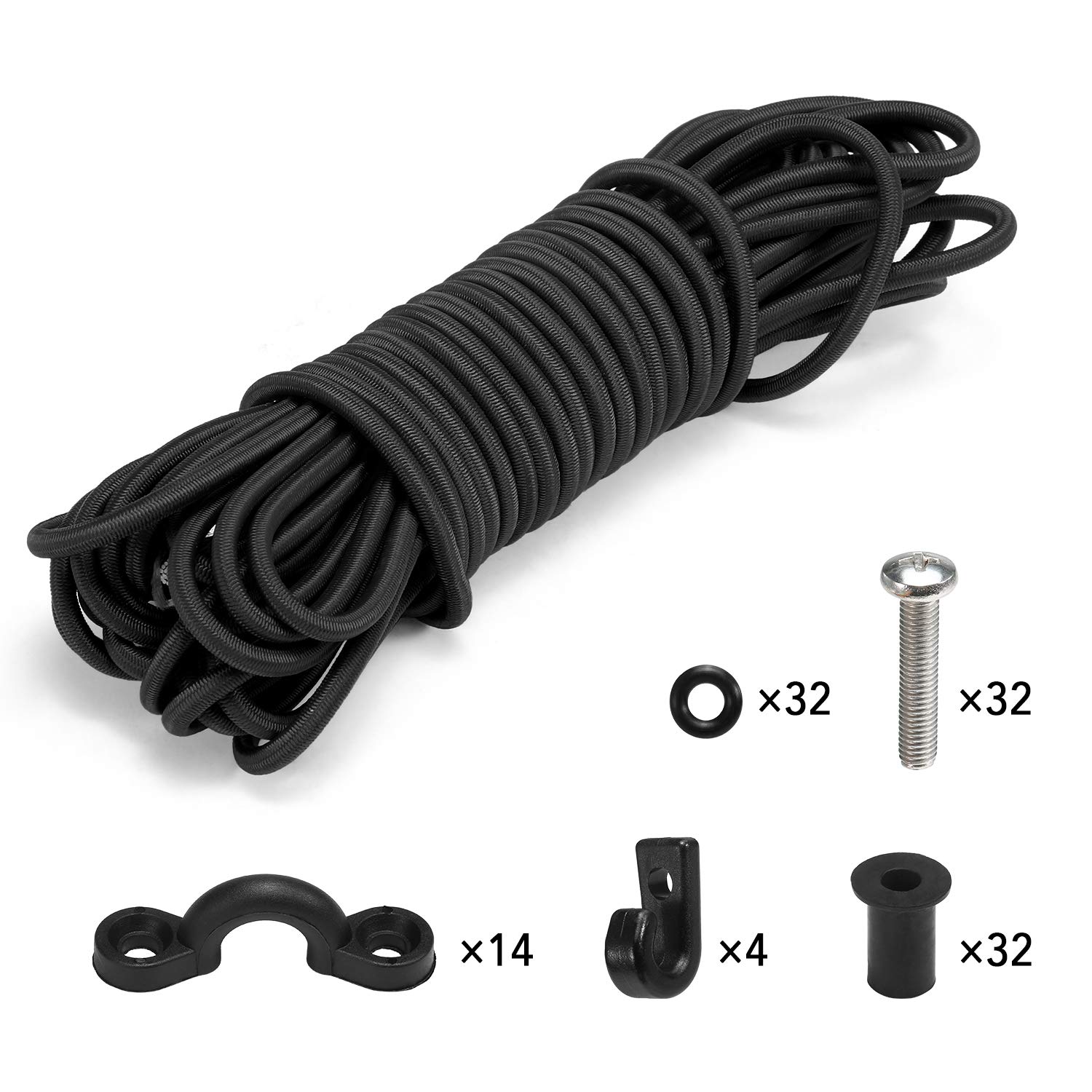 LIXADA 115pcs Deck Rigging Kit Accessory with 19.7ft Bungee Cord Deck Loops Tie Down Pad Eyes Wellnuts for Kayaks Canoes and Boats